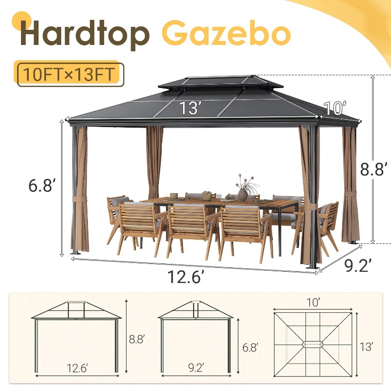 10' X 13' Gazebo Outdoor Polycarbonate Double Roof - Temu