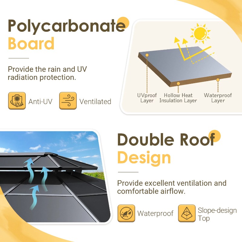 10' X 13' Gazebo Outdoor Polycarbonate Double Roof - Temu