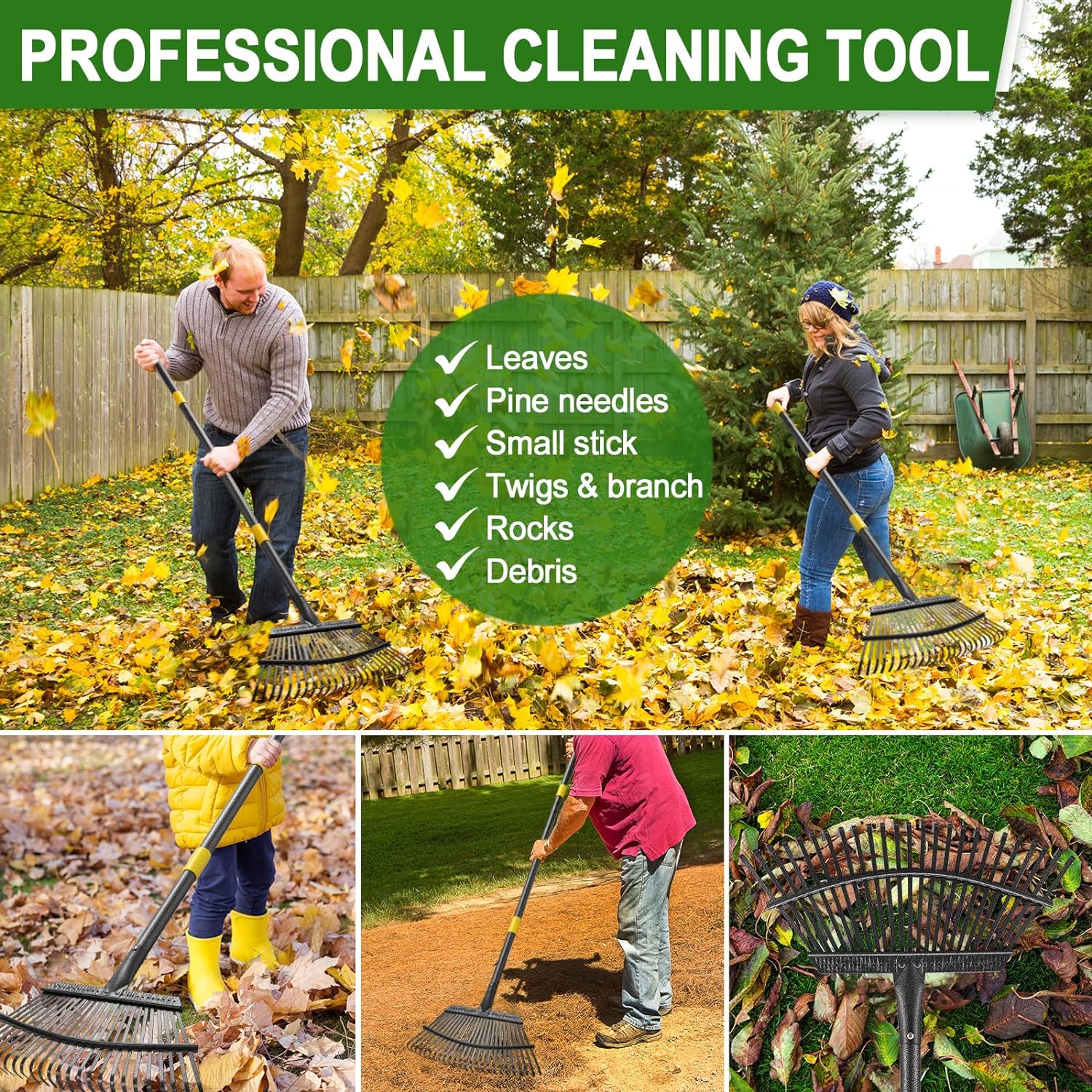 65 Inch Rake For Leaves, Rakes For Lawns Heavy Duty Hoe Lawns Leaf Lawn ...