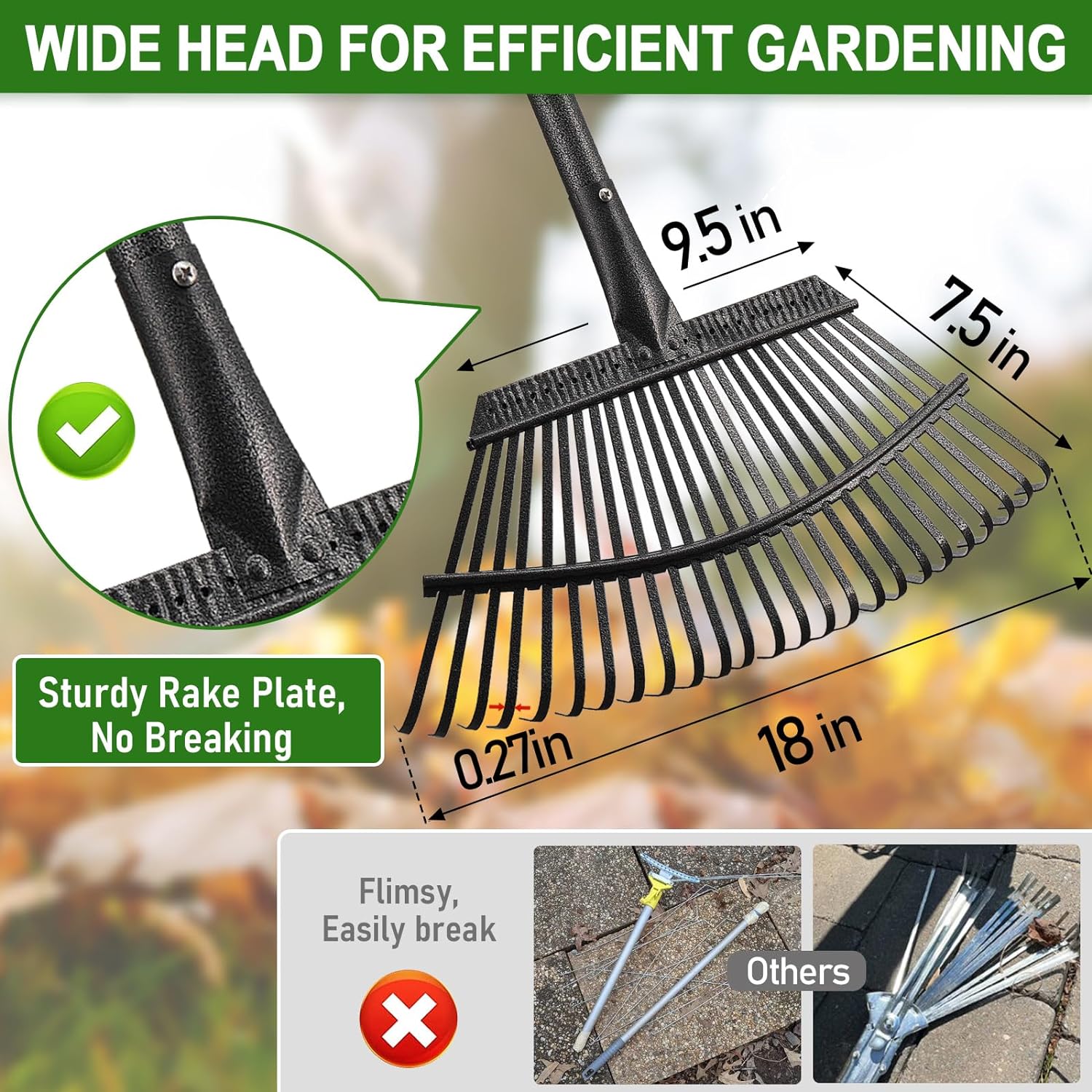 Rake Garden Rake Leaves Adjustable Heavy Duty Metal Leaf - Temu