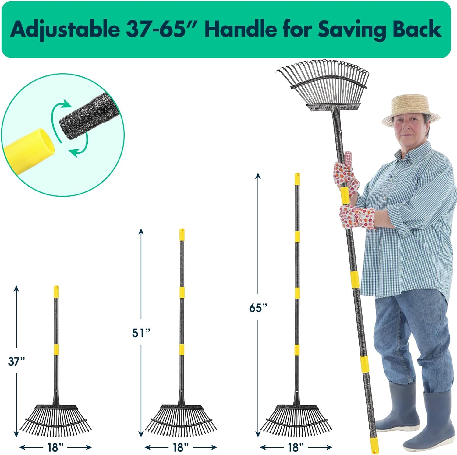 65 Inch Rake For Leaves, Rakes For Lawns Heavy Duty Hoe Lawns Leaf Lawn ...