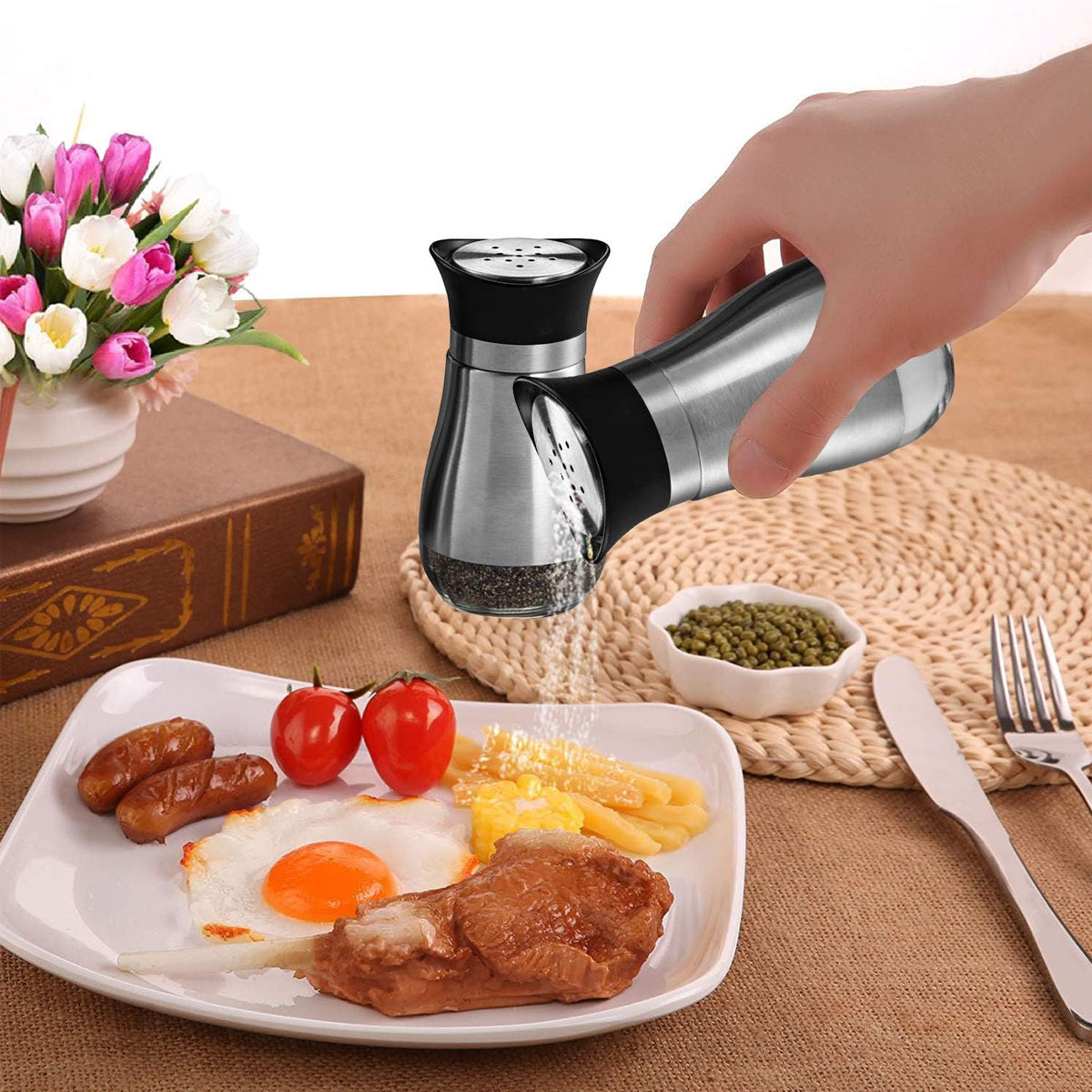 Stainless Steel Salt Pepper Seasoning Jar Set Salt Pepper - Temu