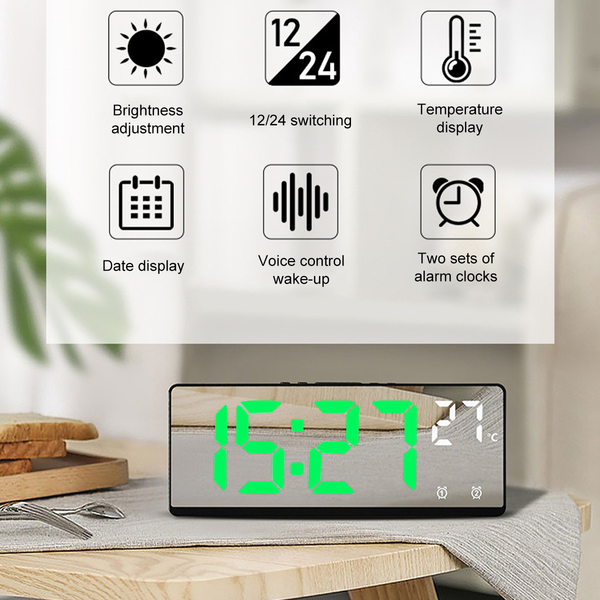 Digital Alarm Clock Adjustable Brightness Volume Led Mirror - Temu