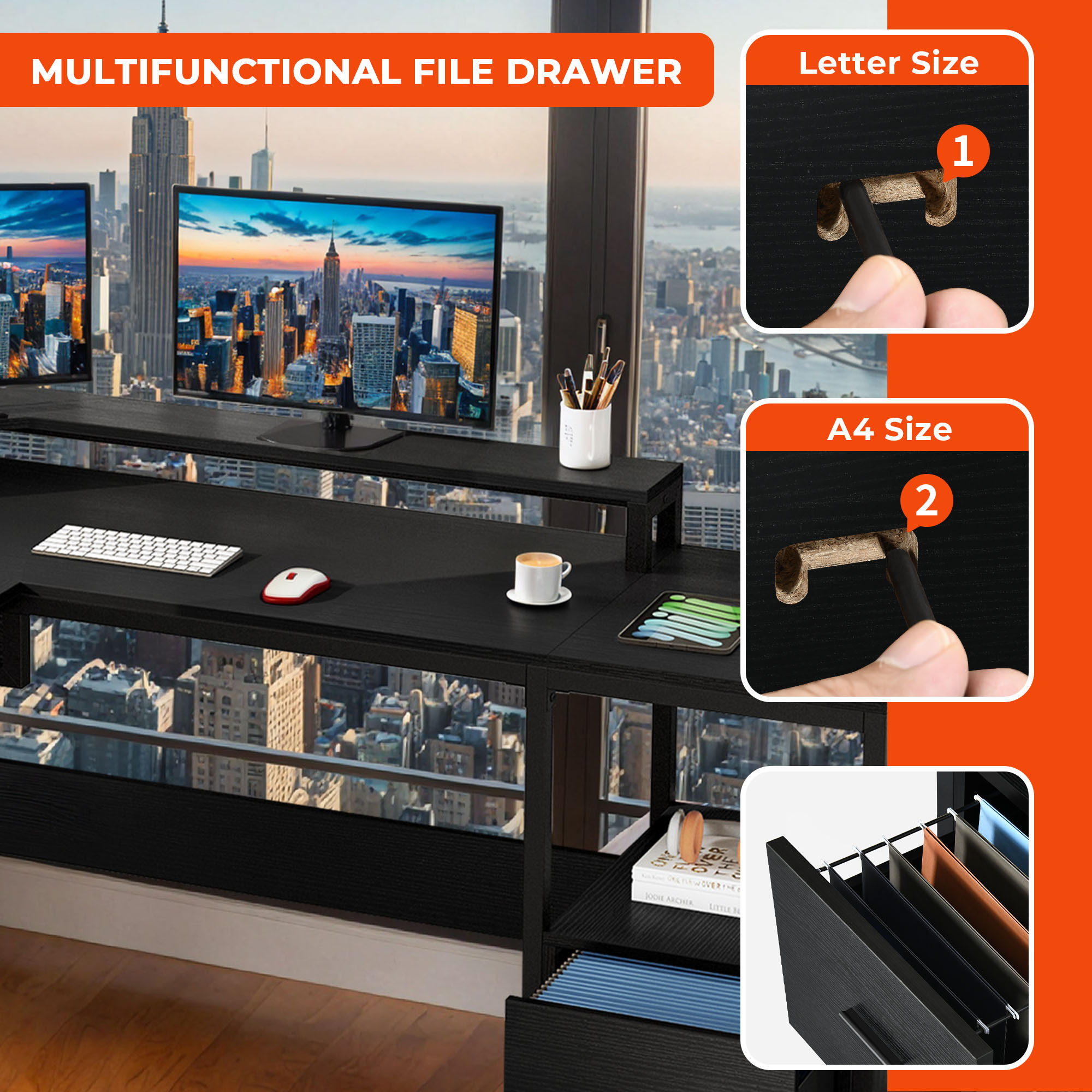 Black / Gray L Shaped Computer Desk Lift Top Office Table Workstation W ...