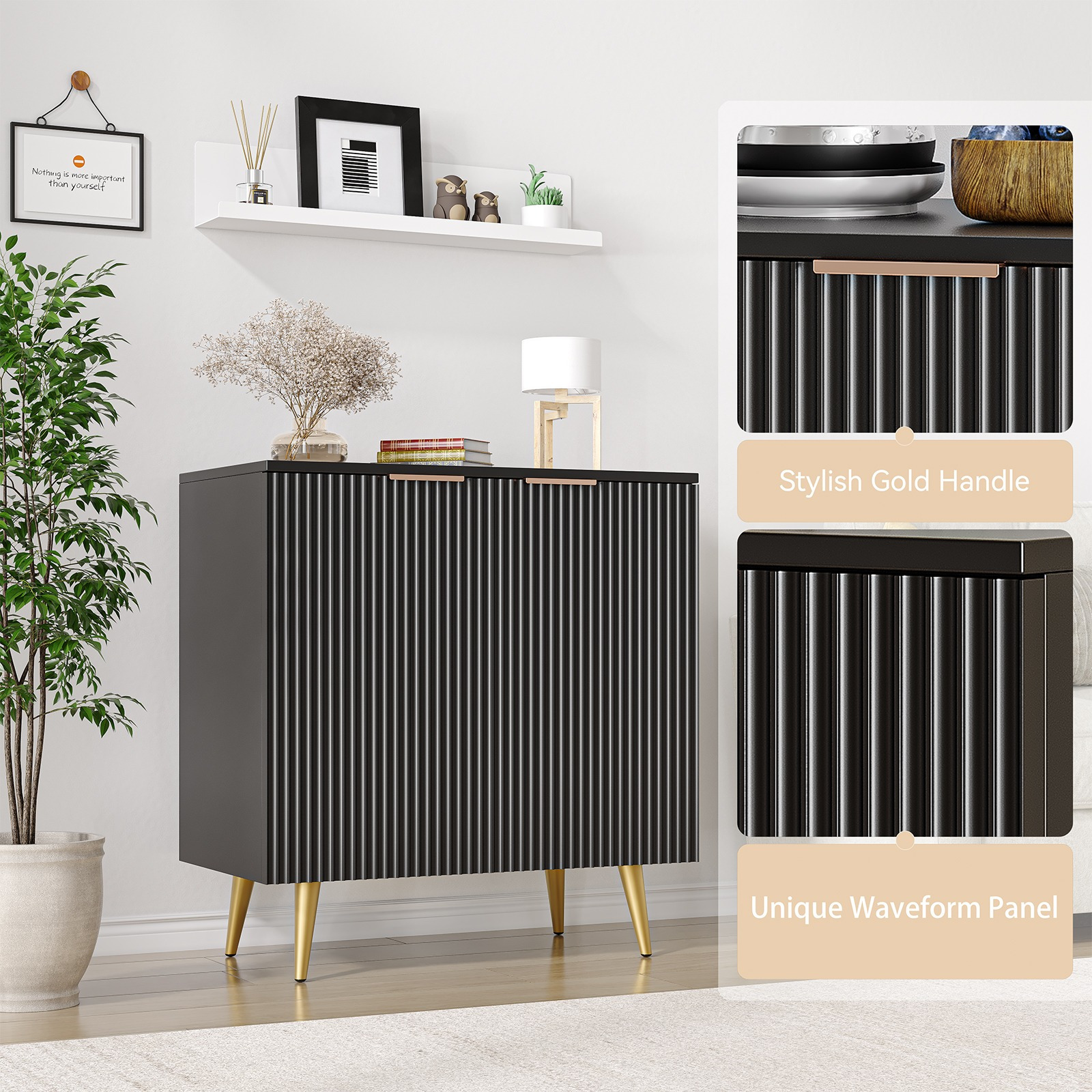 Sideboard Buffet Cabinet Storage Fluted Credenza Storage - Temu