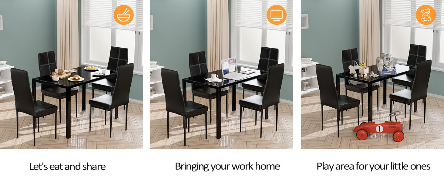 modern dining table set black glass kitchen table pu leather - Temu