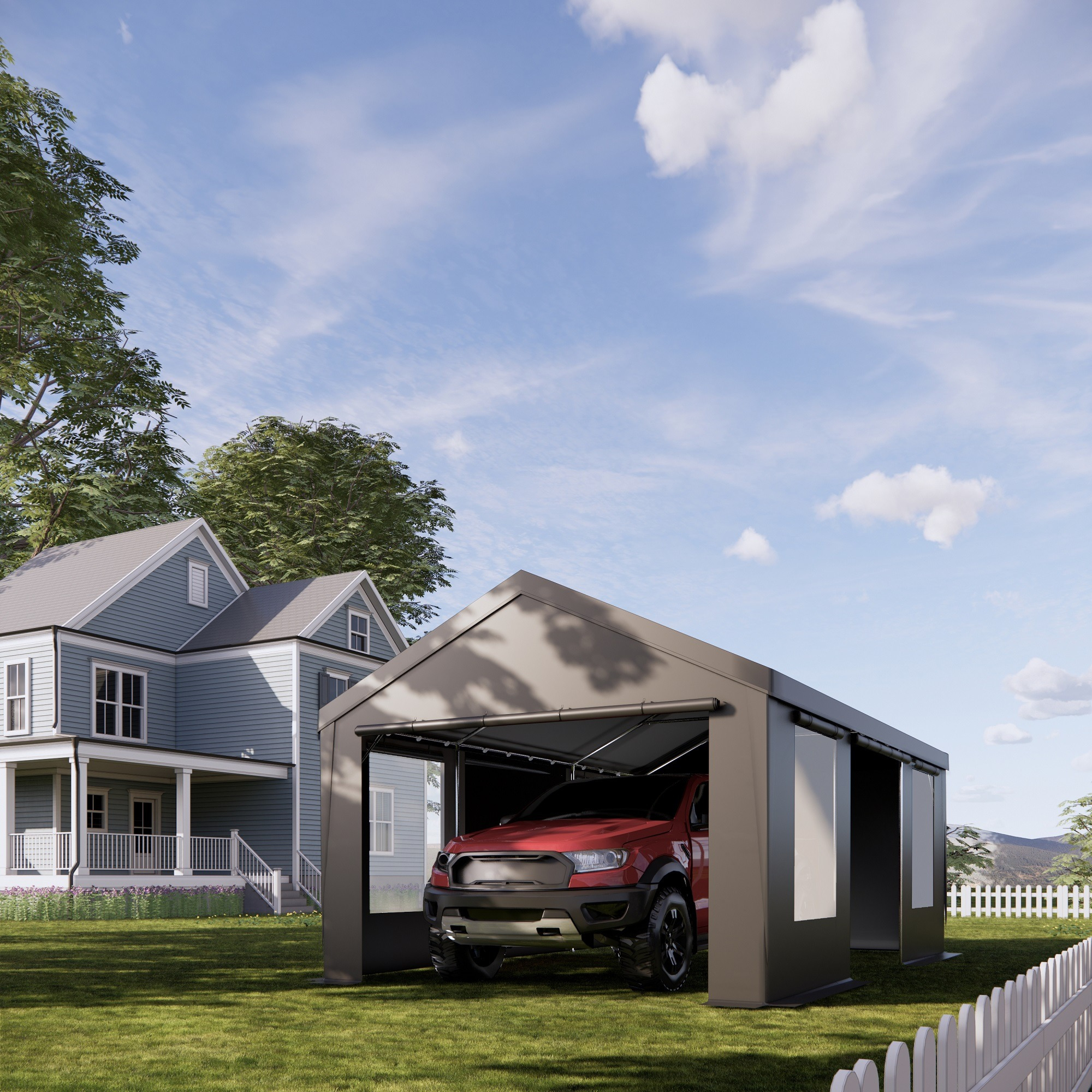 W X . D Carport Galvanized Steel Portable Garage Storage - Temu