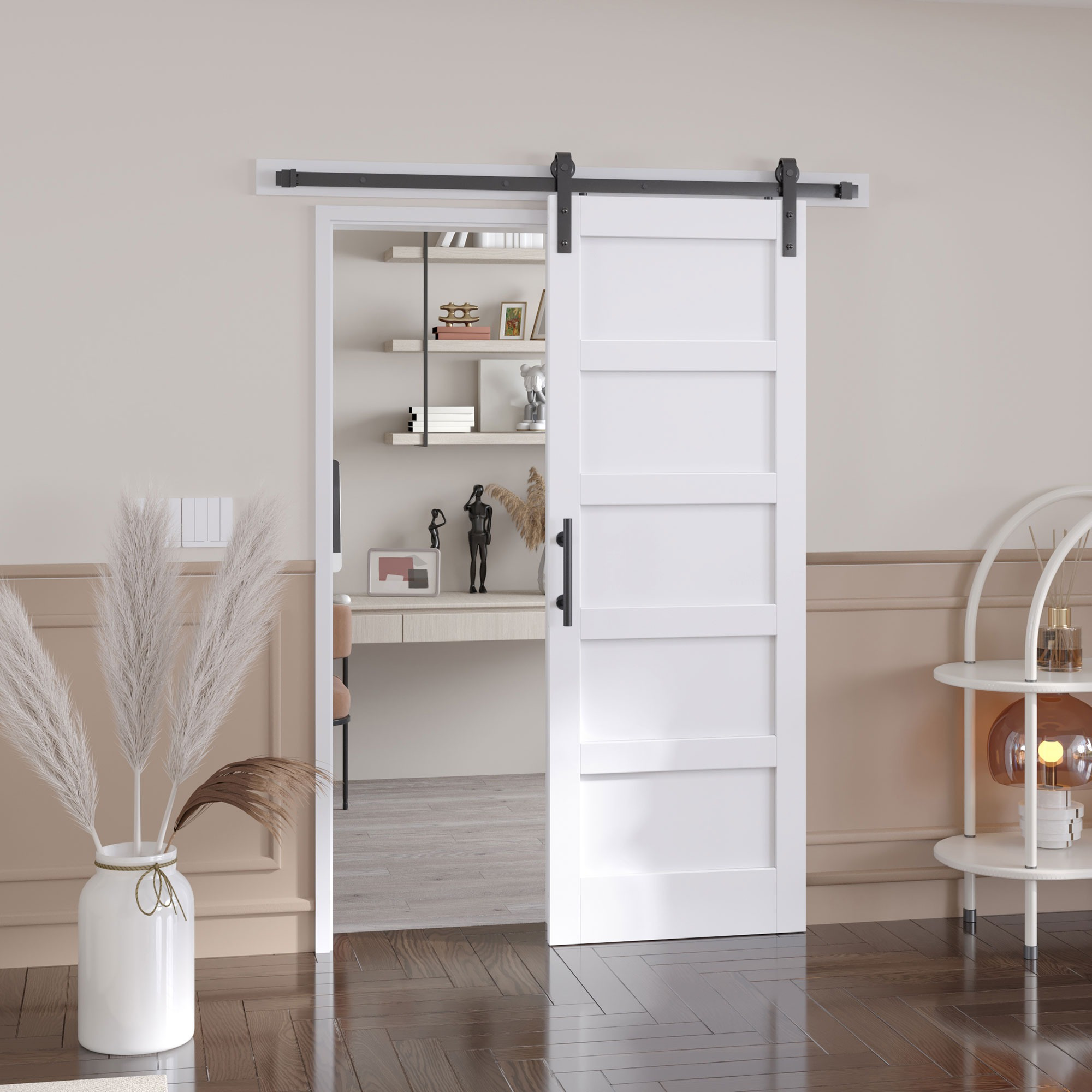 5 panel Sliding Barn Door Hardware Kit Solid Wood Mdf White - Temu
