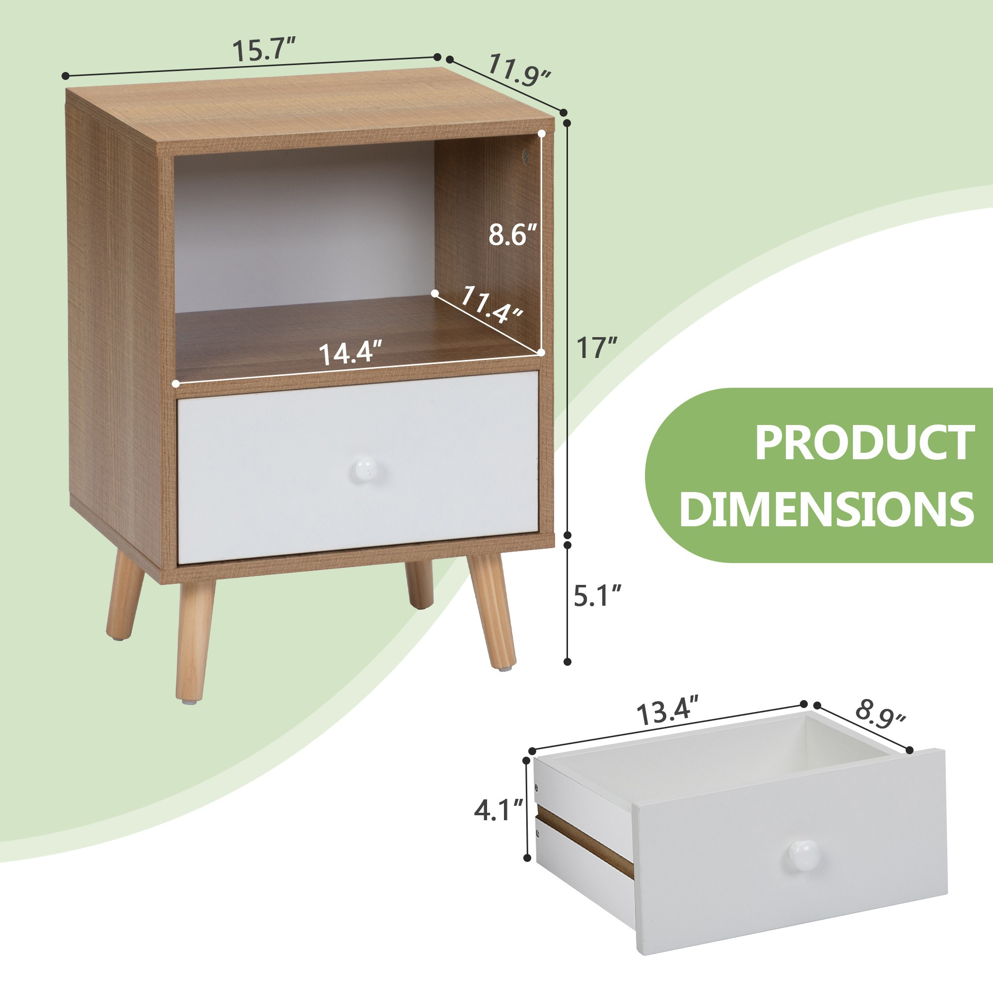 Modern Industrial Nightstand Tapered 2 tier Bedside Table - Temu
