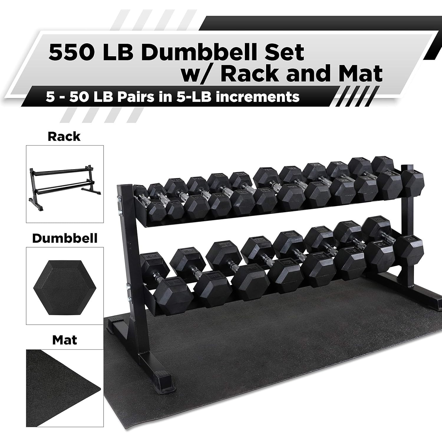 Rubber Coated Hex Dumbbell Set Multiple Weight Color - Temu