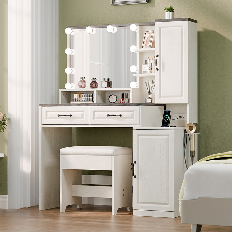 Vanity Desk Set Mirror Led Lights Makeup Vanity 2 Drawers - Temu