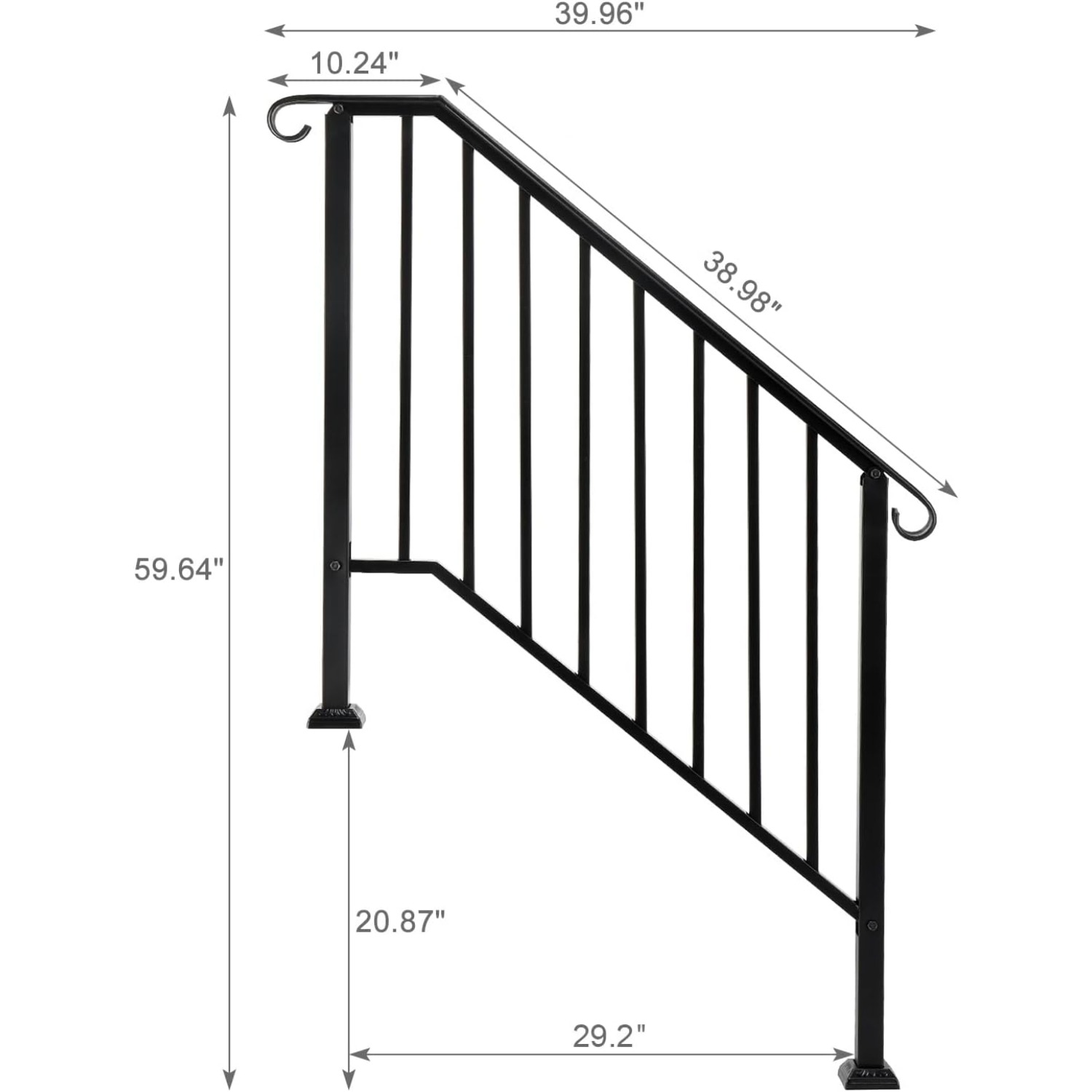 2 pack 4 step handrails for outdoor steps wrought iron stair railing ...