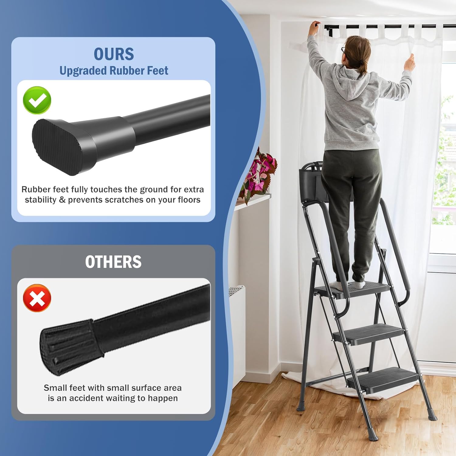 Step Ladder Wide Anti slip Platform Thick Rubber Feet - Temu