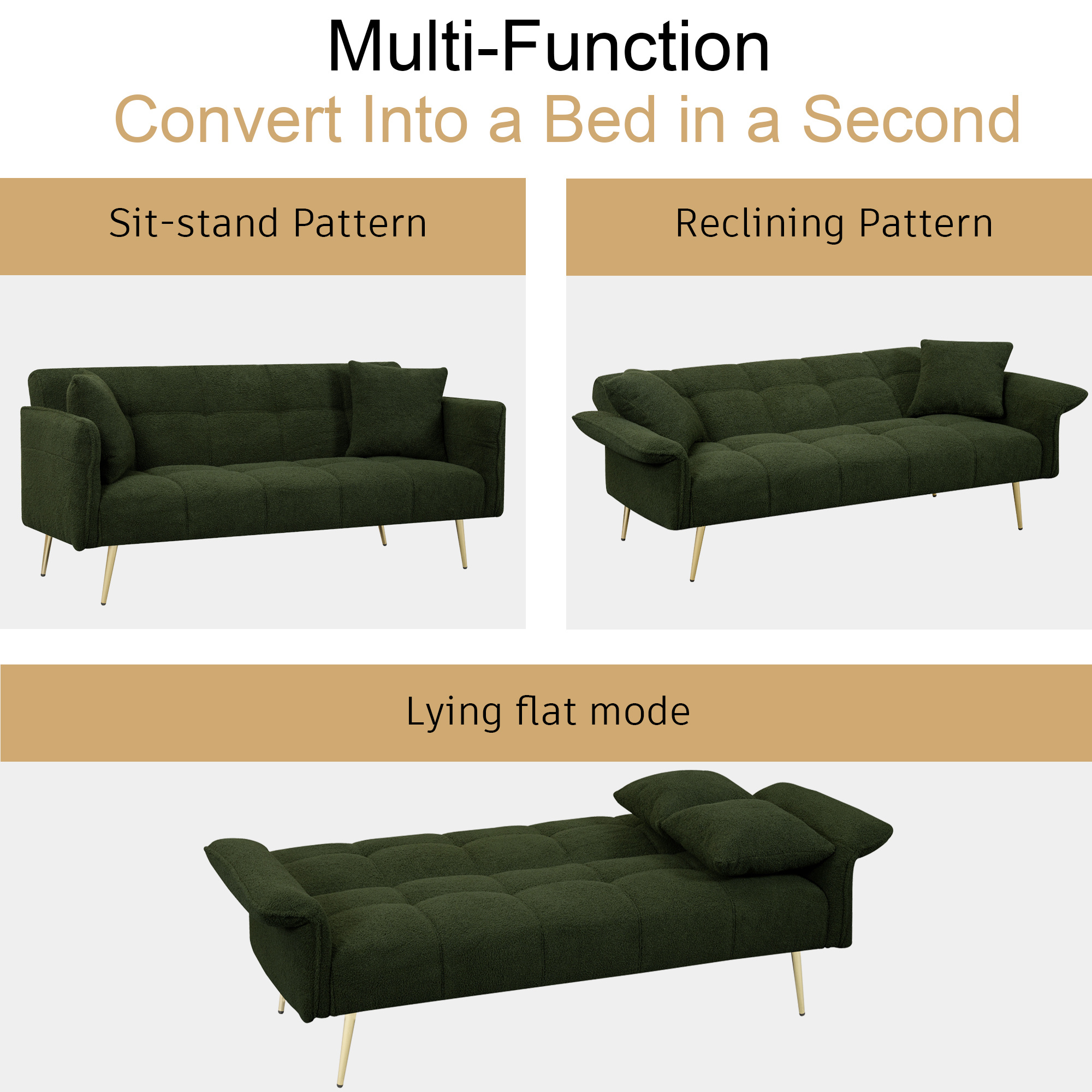Convertible Futon Sofa Bed Folding Armrests Living Rooms - Temu