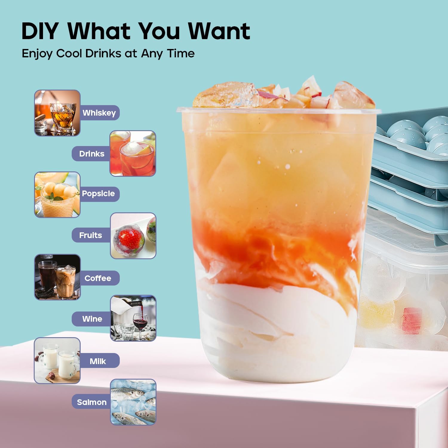 Juego Bandejas Hielo Redondas Apilables Contenedor 22 - Temu