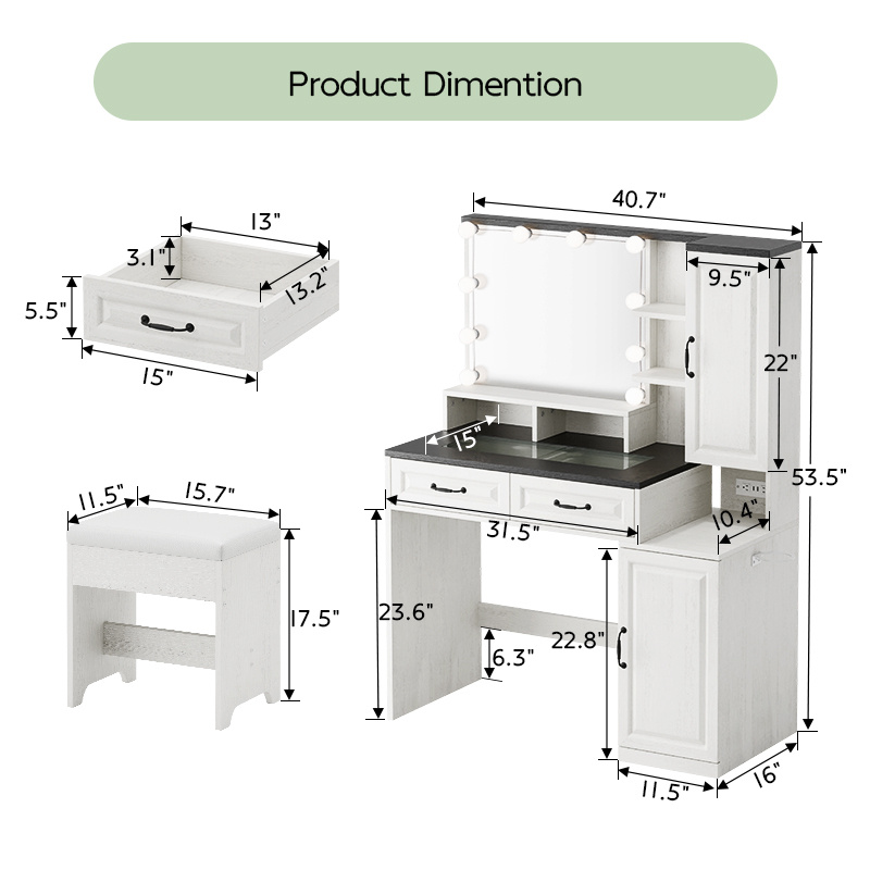 Vanity Desk Set Mirror Led Lights Makeup Vanity 2 Drawers - Temu