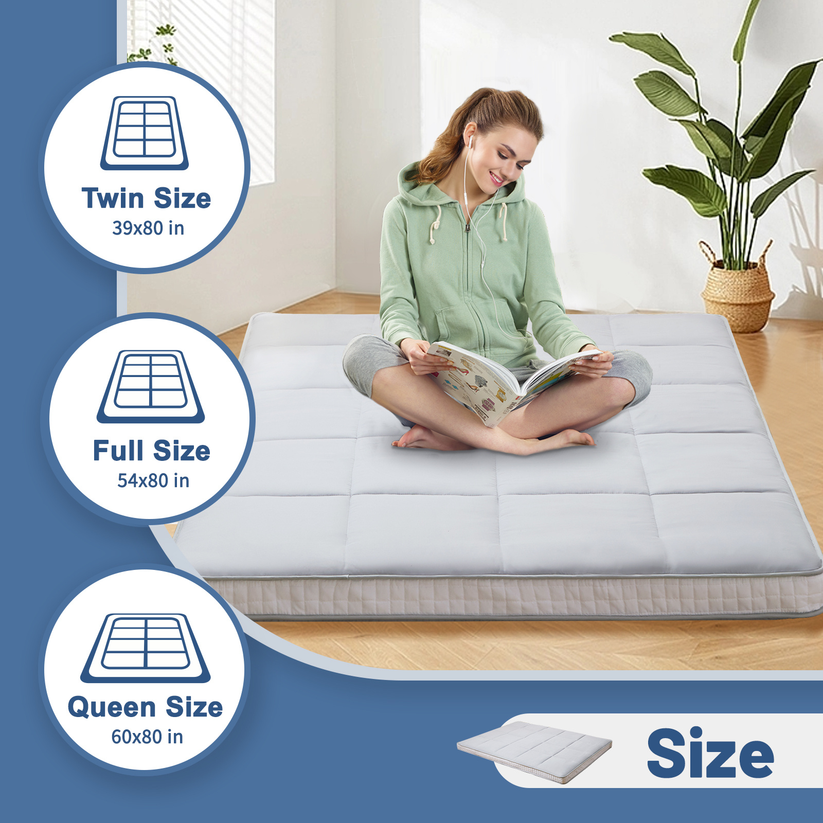 Japanese Floor Mattress Futon Mattress 4 Memory Foam Foldable Futon ...