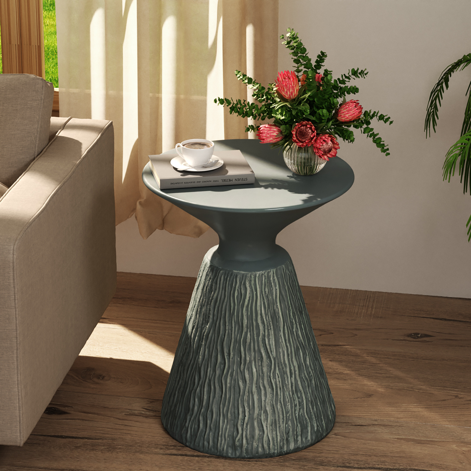 Naga Bahna Outdoor Side Table U2013 14.5" Round MgO Accent Table With ...