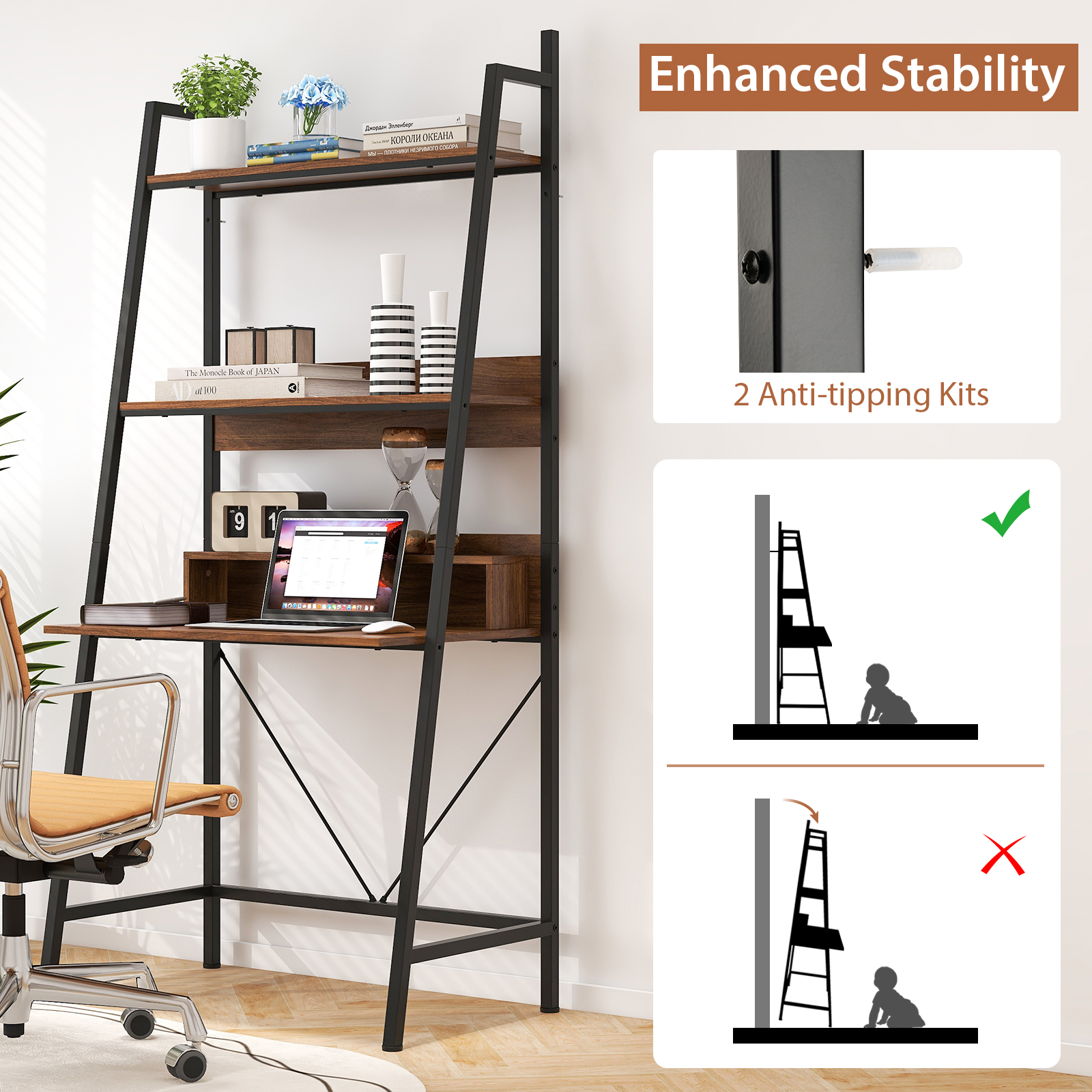 Ladder shelf computer desk store