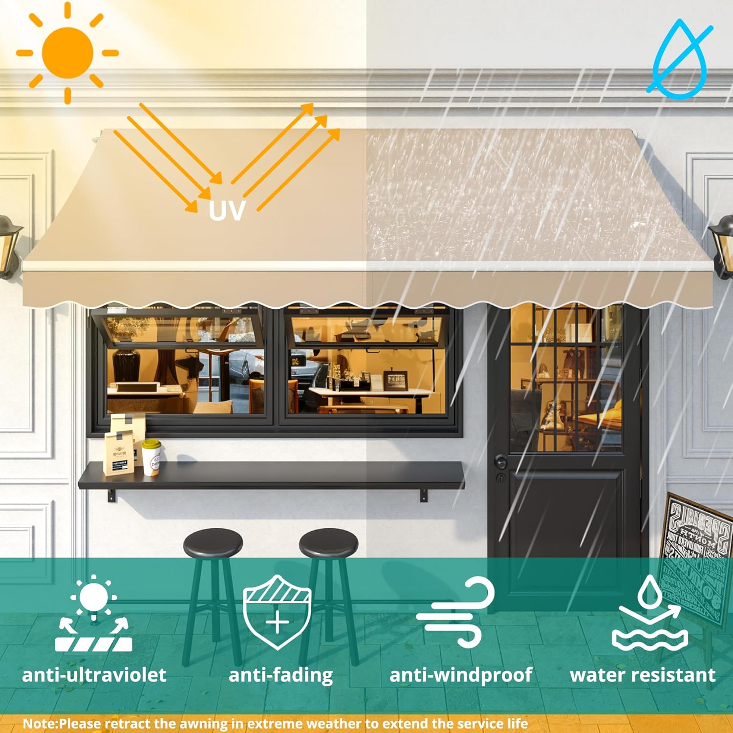 Patio Retractable Awning 8 X 10 Ft Sun Shade Shelter Cover,outdoor ...