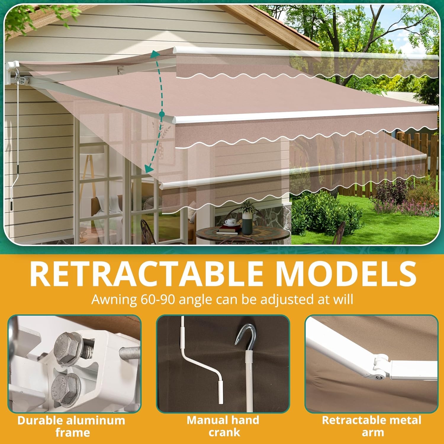 Patio Retractable Awning 8 X 10 Ft Sun Shade Shelter Cover,outdoor ...