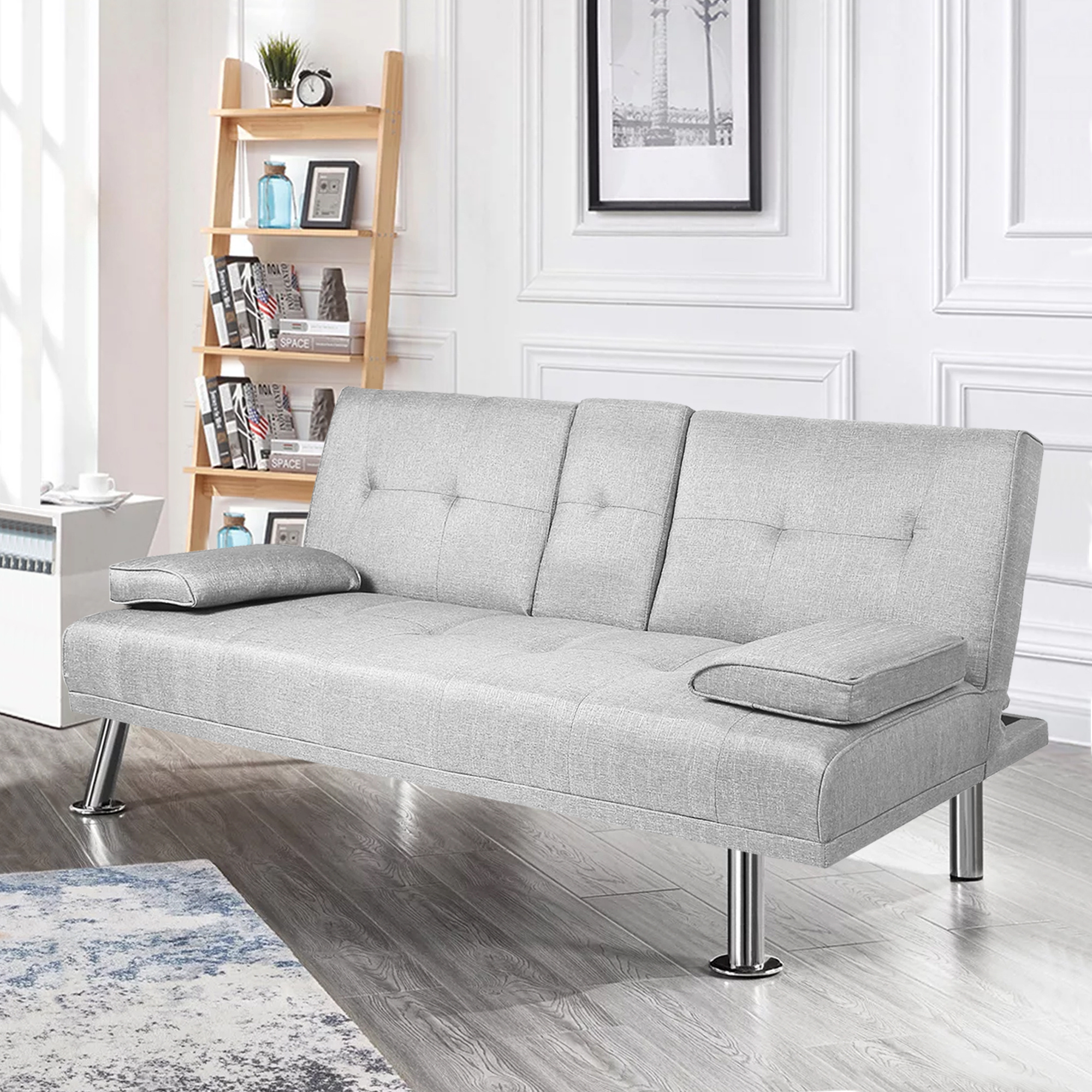 Sofá Cama Convertible Futon Tela Lino Ajustable Moderno - Temu