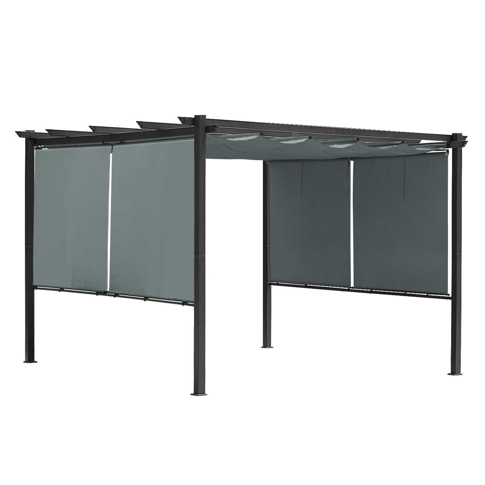 12 X 12 Ft Outdoor Pergola With Retractable Shade Canopy Dark Gray ...