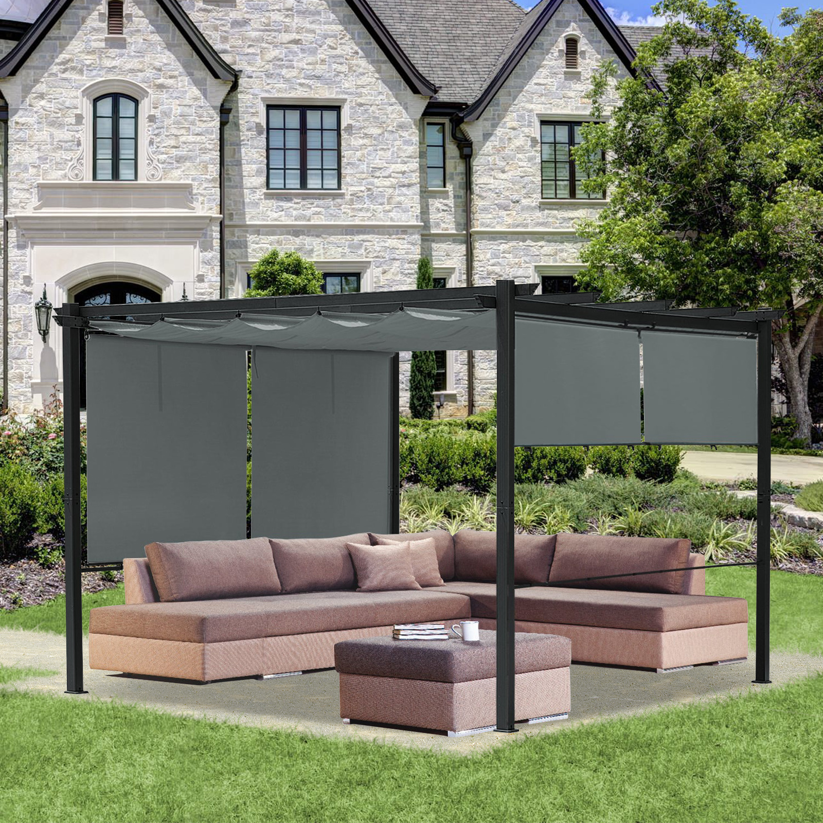 Pergola Exterior De 12 X 12 Pies Con Carpa De Retráctil, Marco De ...