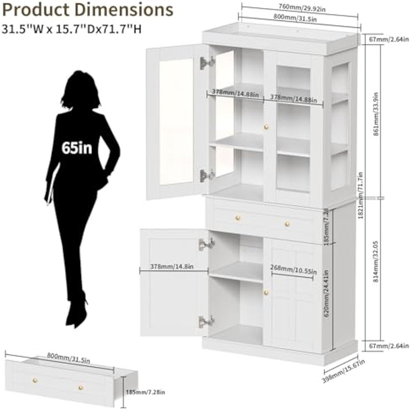 71"kitchen Pantry Storage Cabinet Tall Storage Cabinet - Temu