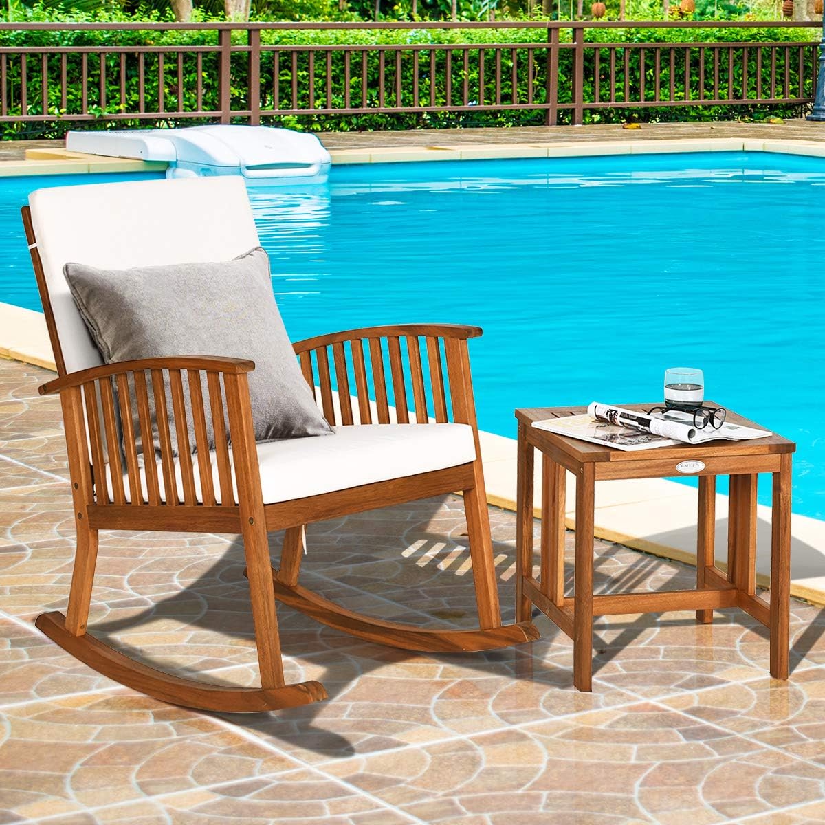 Costway Acacia Wood Set Outdoor Rocking Chair - Temu