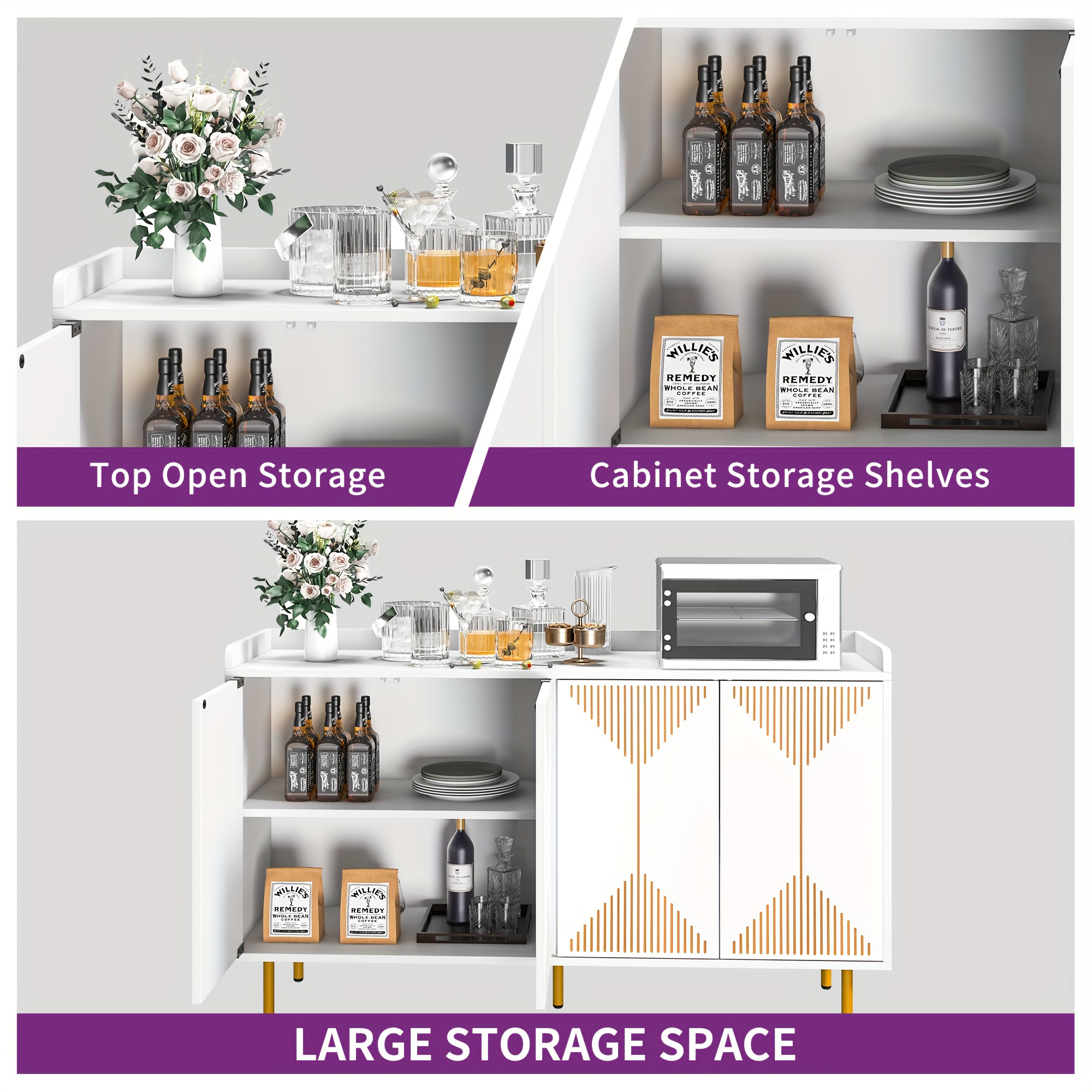 Decoyad Sideboard Buffet Cabinet 4 Door Kitchen Cabinet - Temu