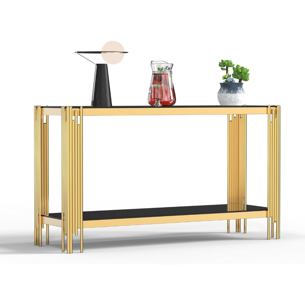 2 tier Modern Glass Top Console Table(black Gold) Long - Temu