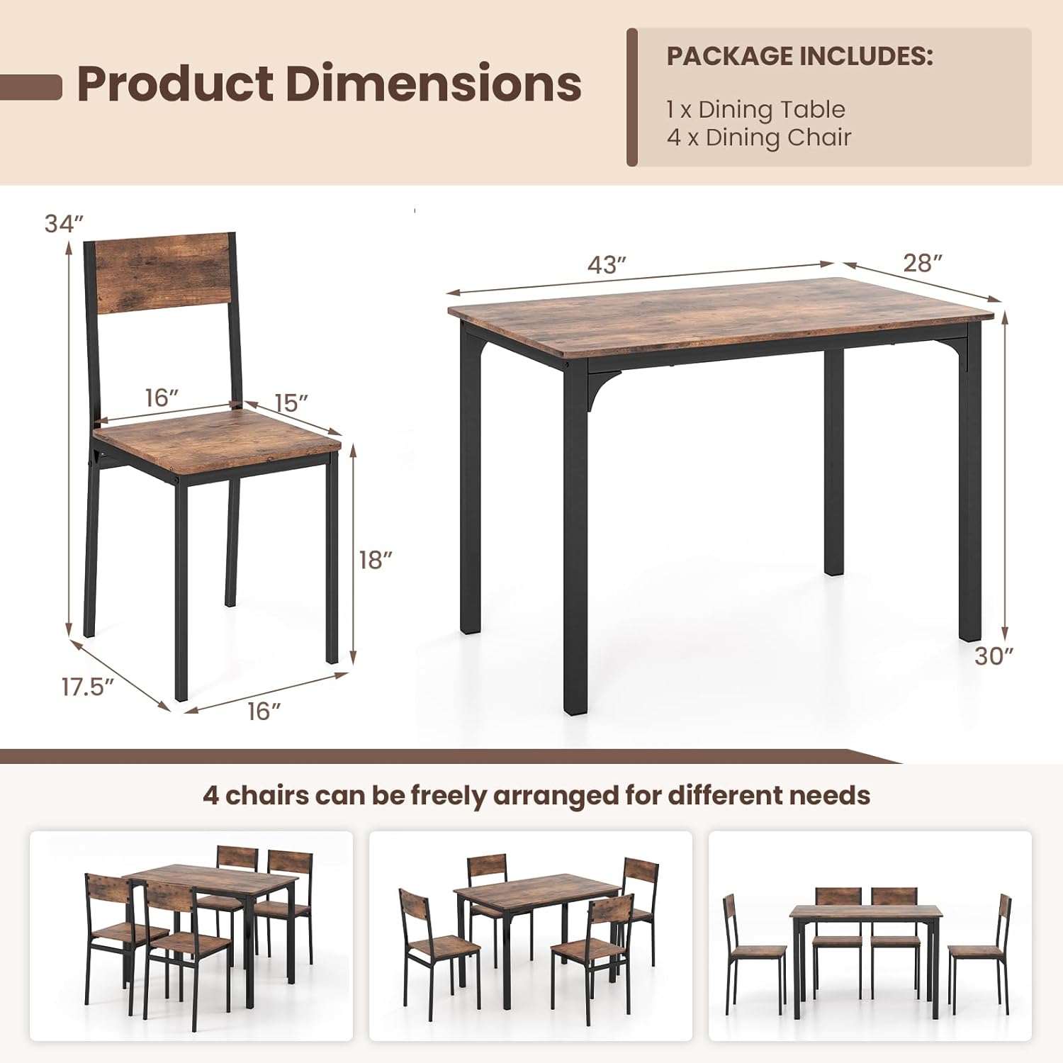 Dining Table Set 4 Rectangular Kitchen Table Chairs - Temu