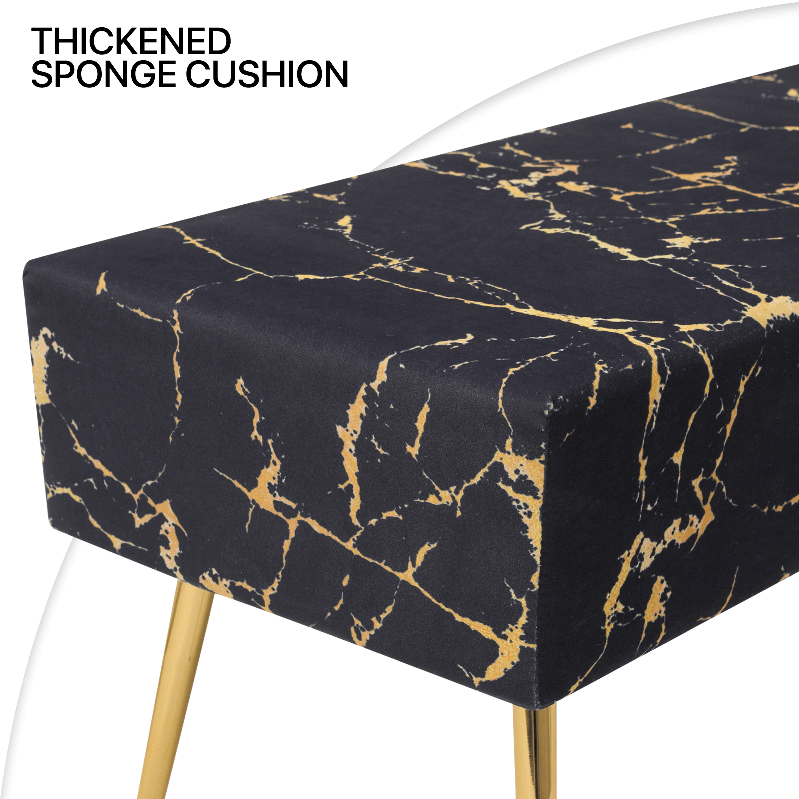 Black Velvet Ottoman Bench Gold Metal Legs Stylish - Temu