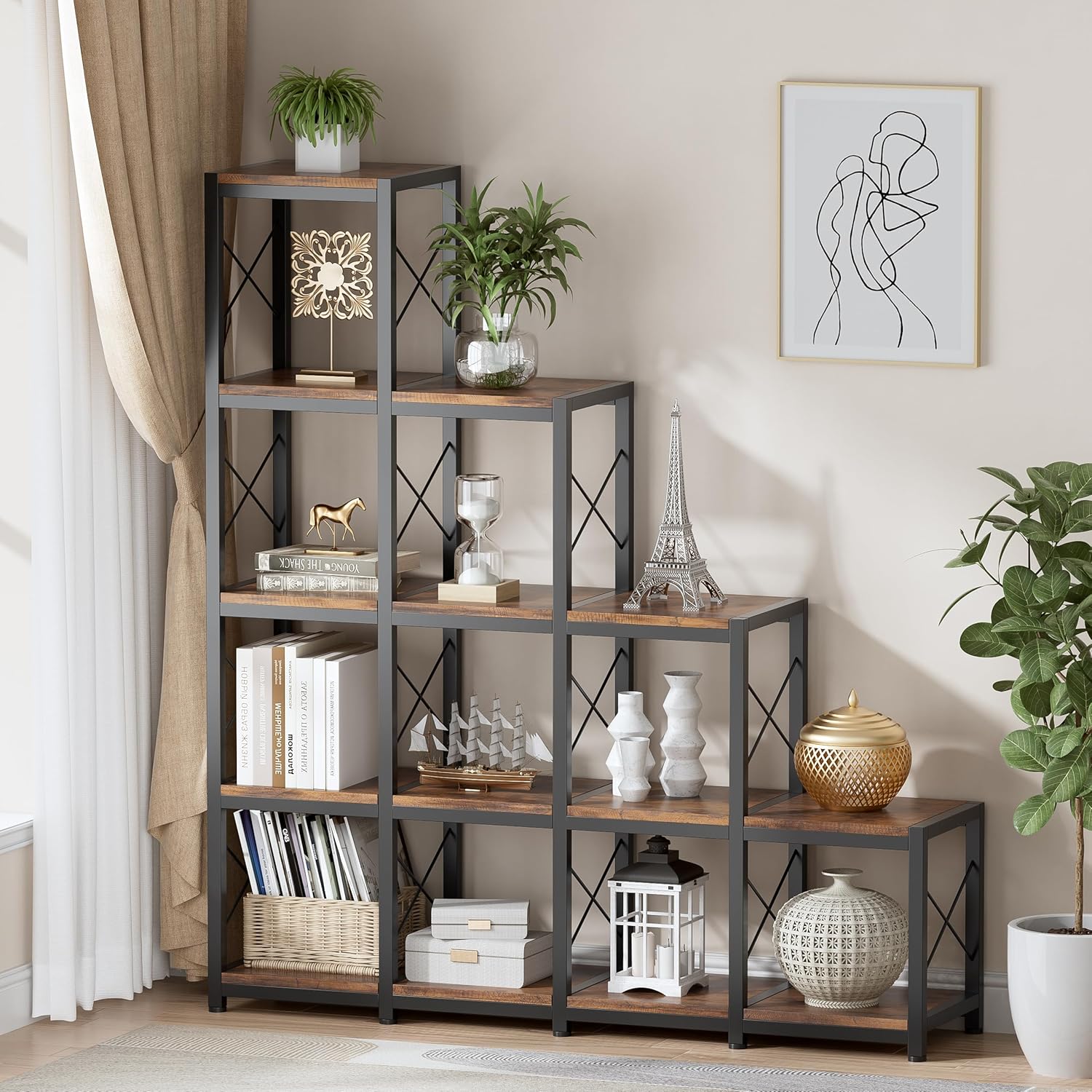 14 Shelves Bookshelf Ladder Corner - Temu