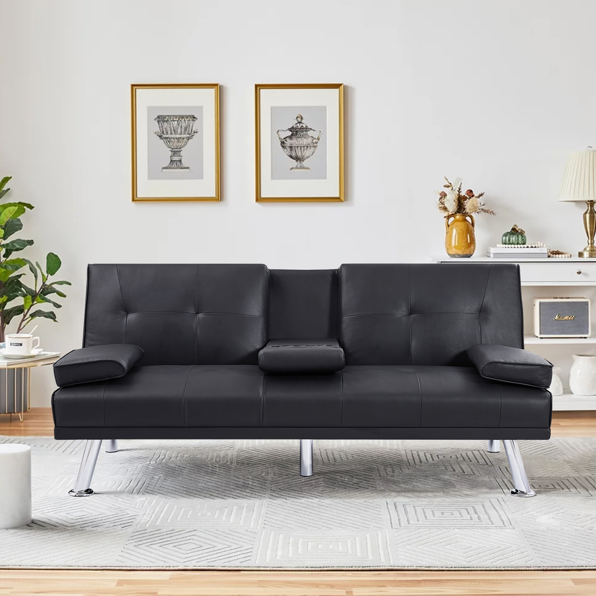 Convertible Futon Sofa Bed Leather Futon Couch Adjustable - Temu