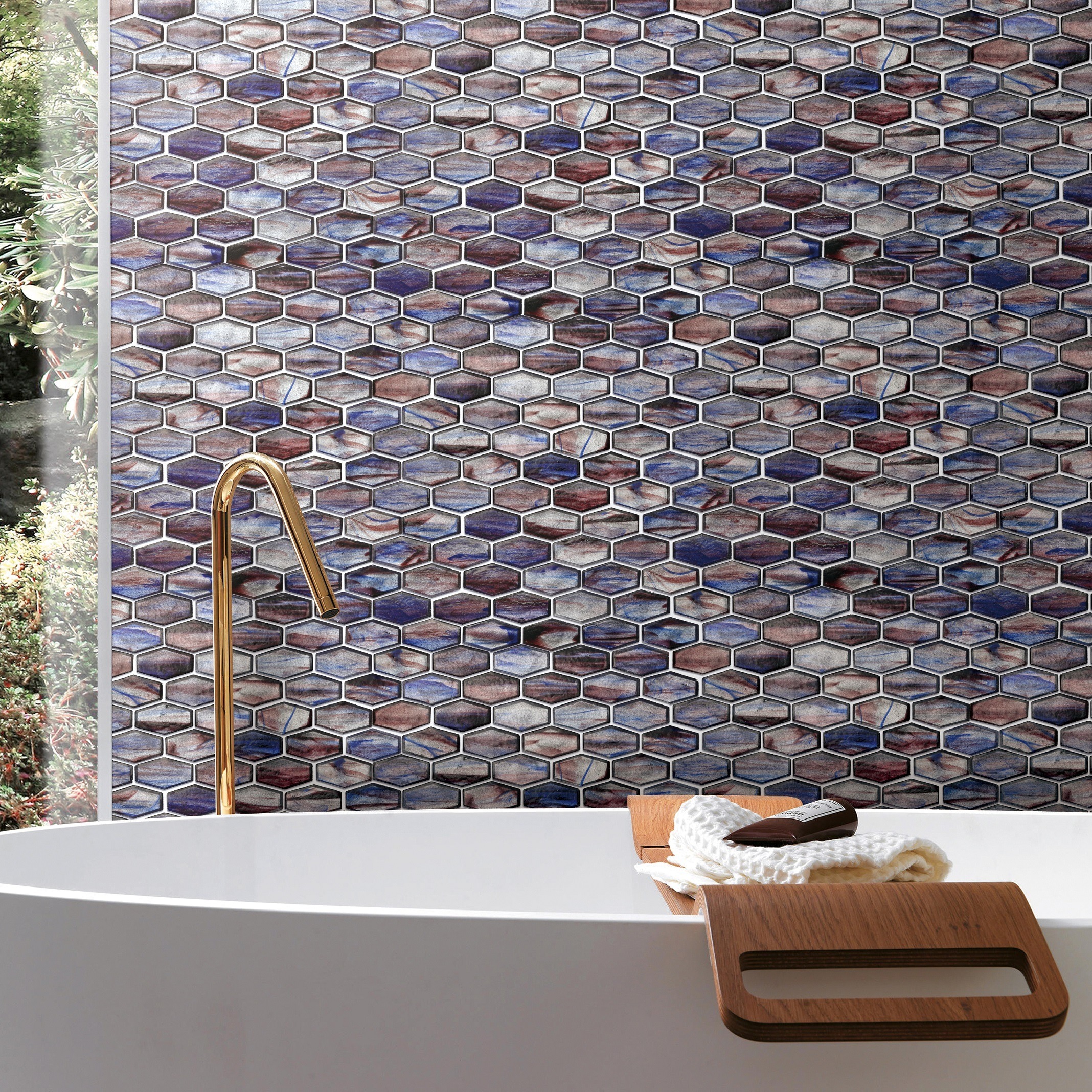 Iridescent 1 Long Hexagon Glass Mosaic Tile / Floor Tile / - Temu