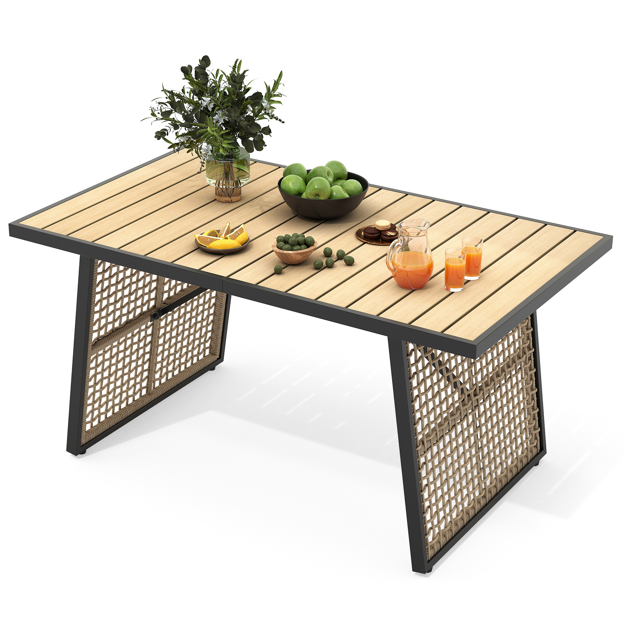 Decoyad Outdoor Wood Patio Dining Table 68 Person Rectangular Garden ...