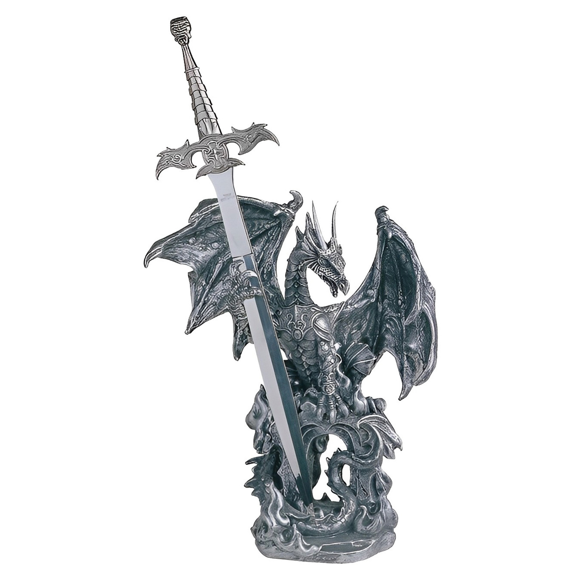 10"h Medieval Silver Sword Guardian Figurine - Temu