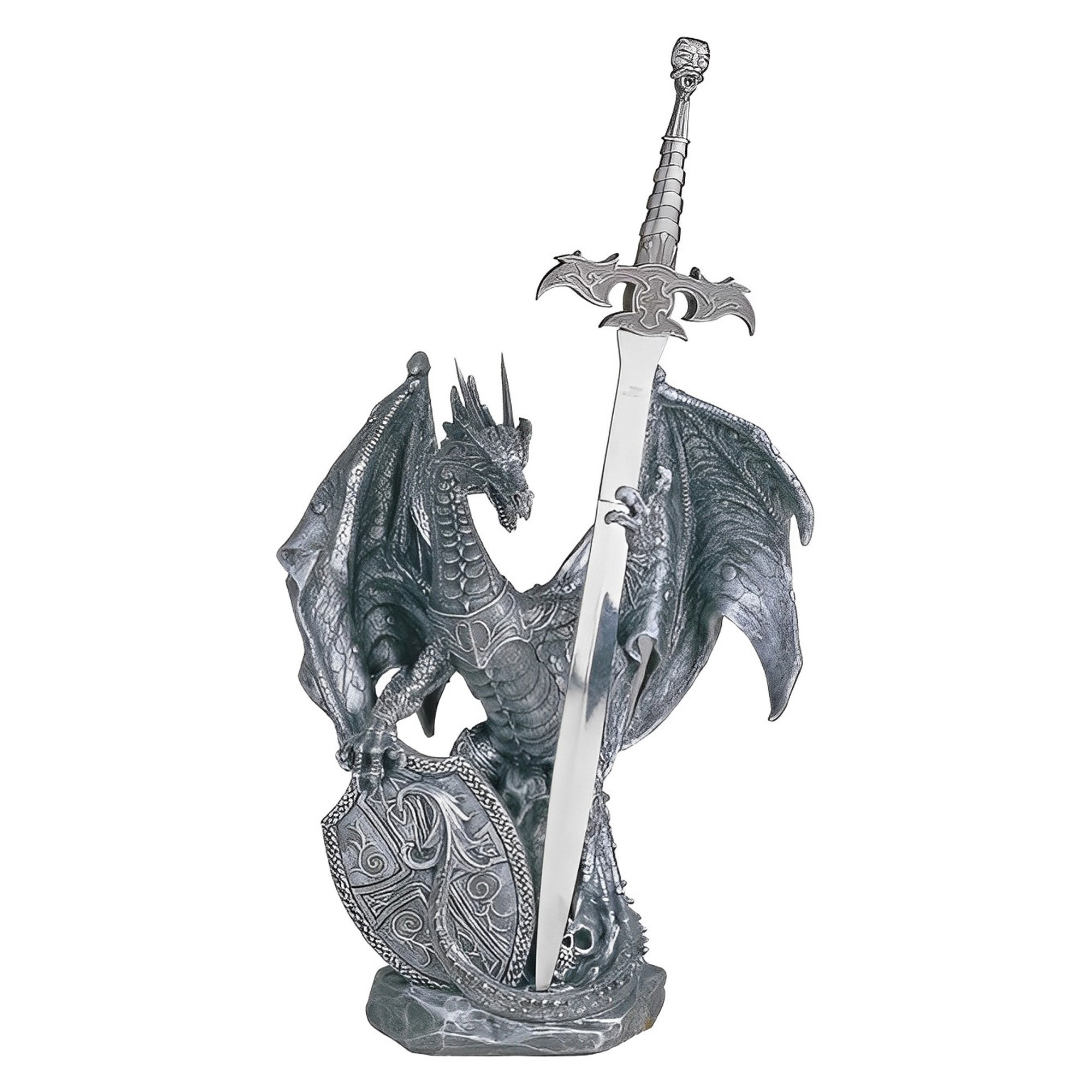 10"h Medieval Silver Sword Guardian Figurine - Temu