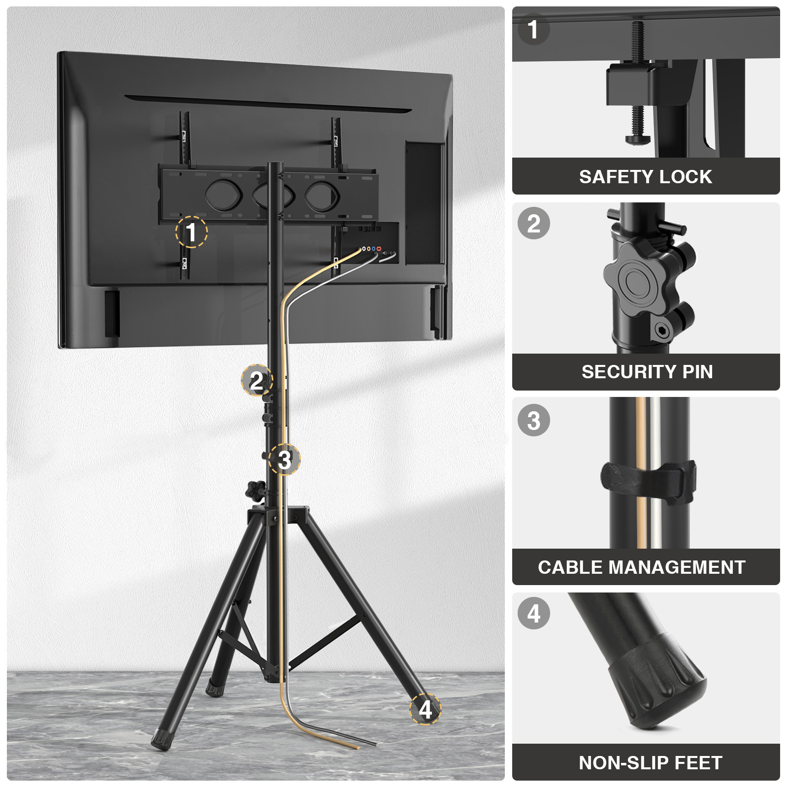 Tripod Tv Stand, Portable Tv Stand Mount For 37-80 Inch Led Lcd Oled ...