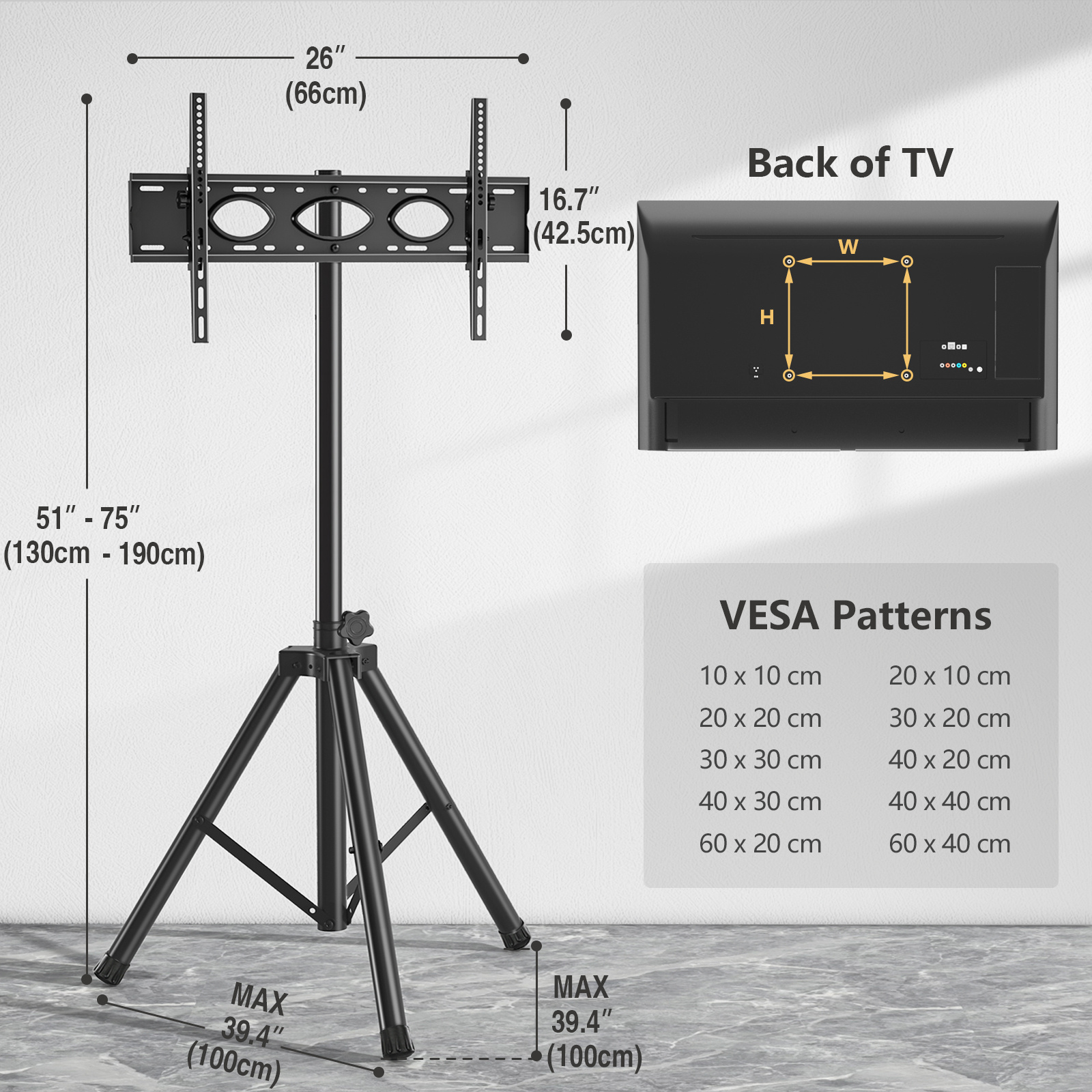 Tripod Tv Stand, Portable Tv Stand Mount For 37-80 Inch Led Lcd Oled ...