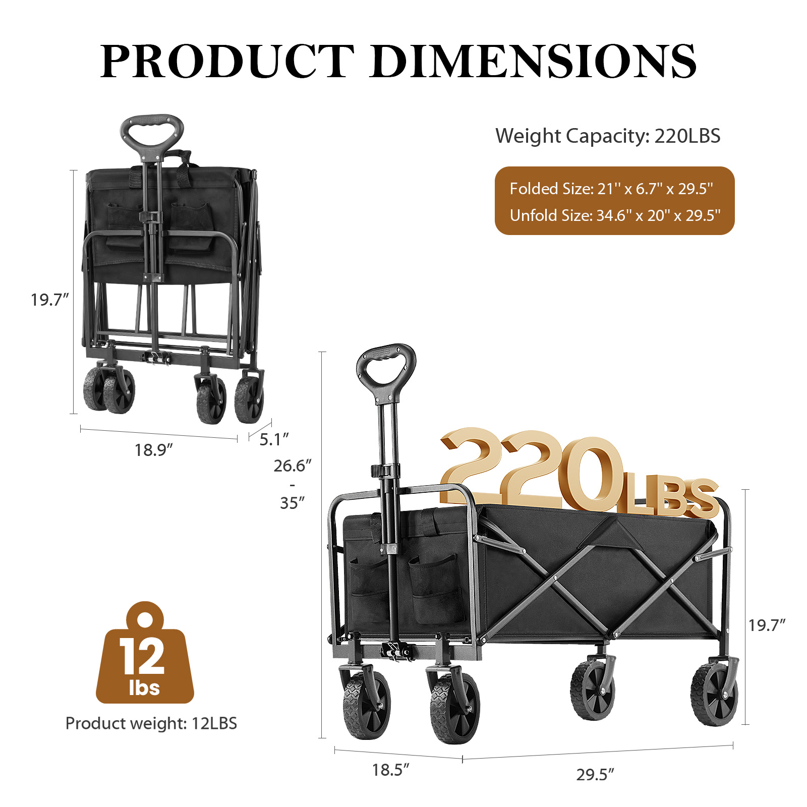 outdoor picnic cart patio cart with 4 wheels and push pull handle and ...