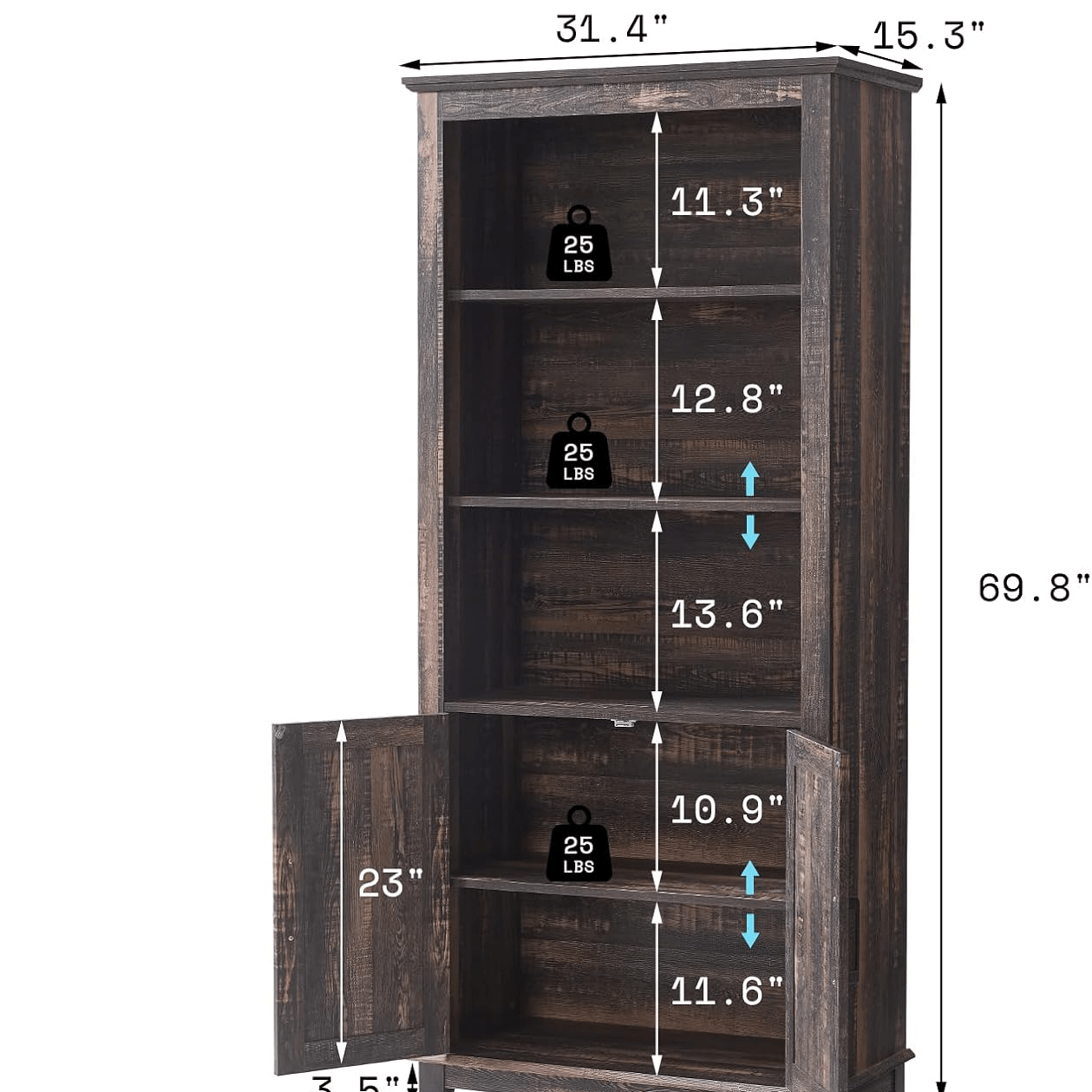 Rustic Farmhouse Bookcase Sliding Barn Doors 5 shelf - Temu
