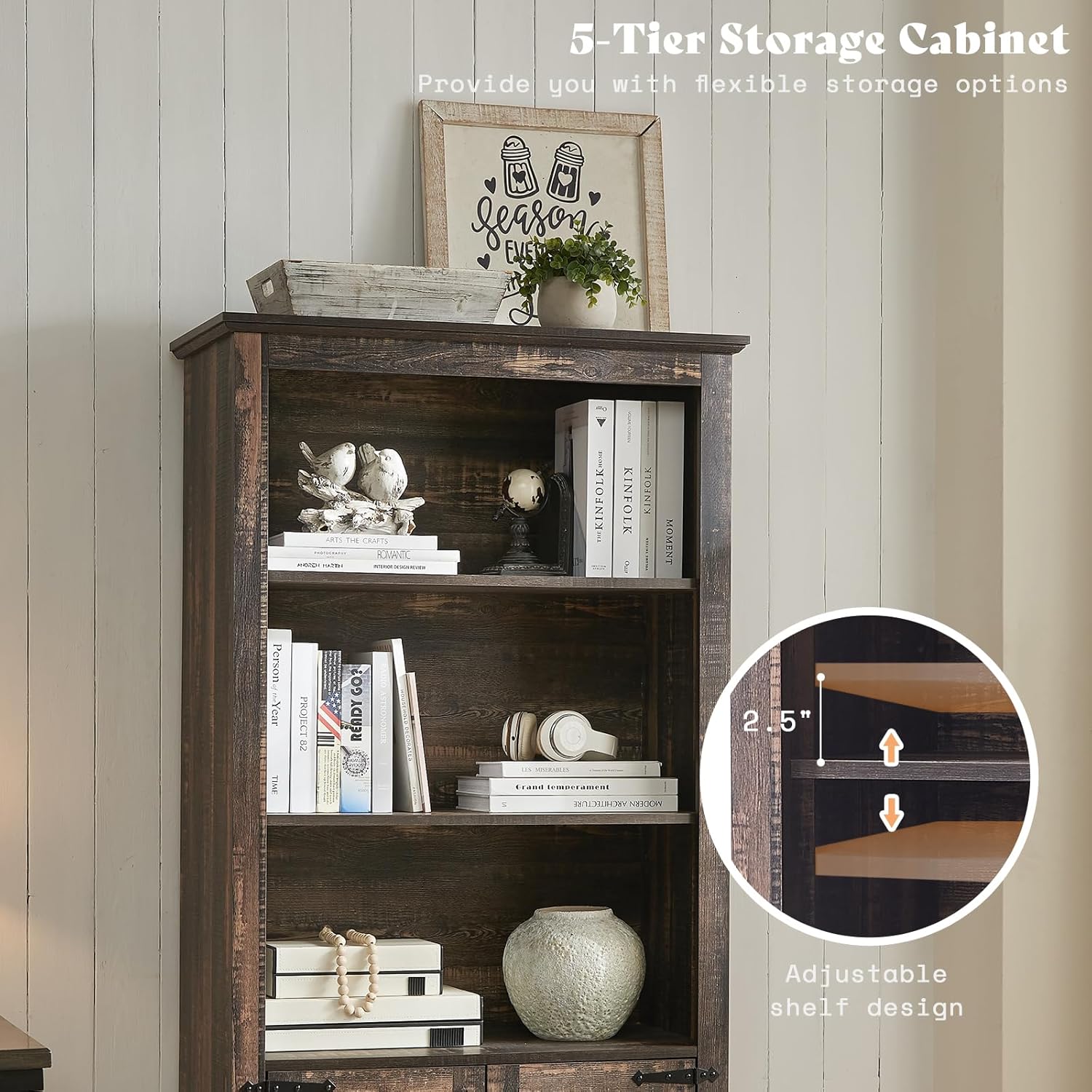 Rustic Farmhouse Bookcase Sliding Barn Doors 5 shelf - Temu