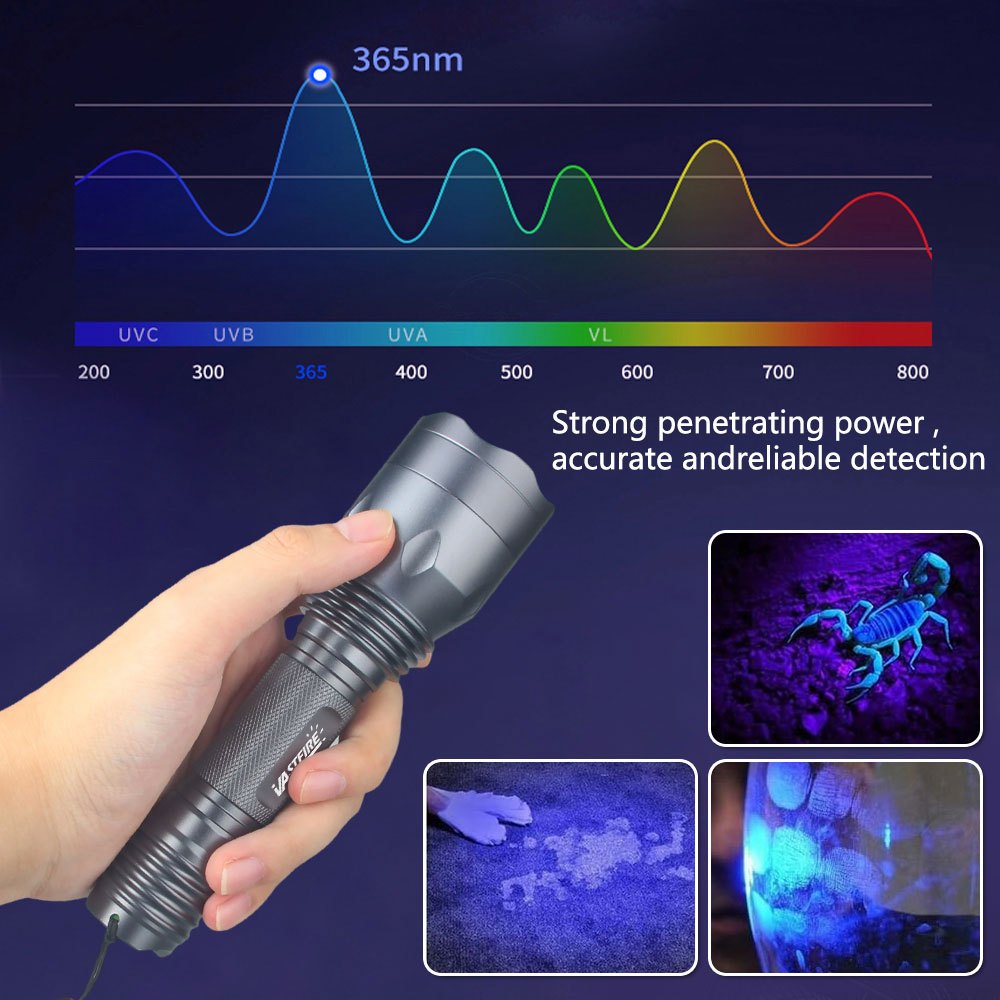 365nm Uv Flashlight With 3 Leds Rechargeable Black Light Torch For ...