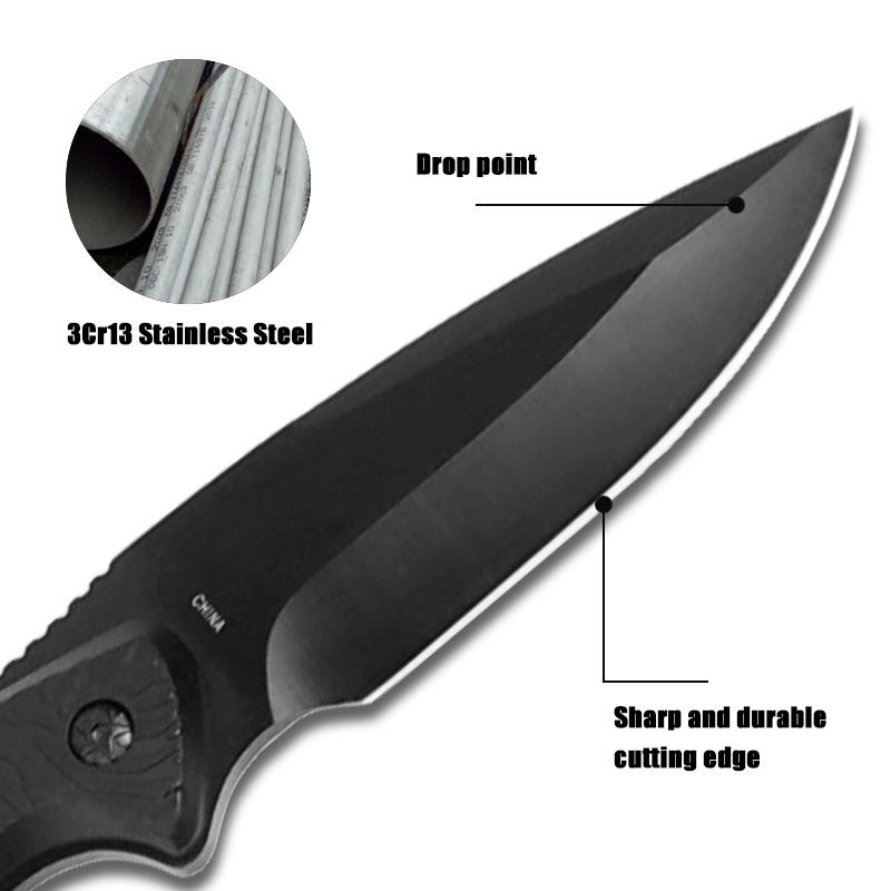 Full Black Edc Fixed Blade Knife Sheatha Knife - Temu