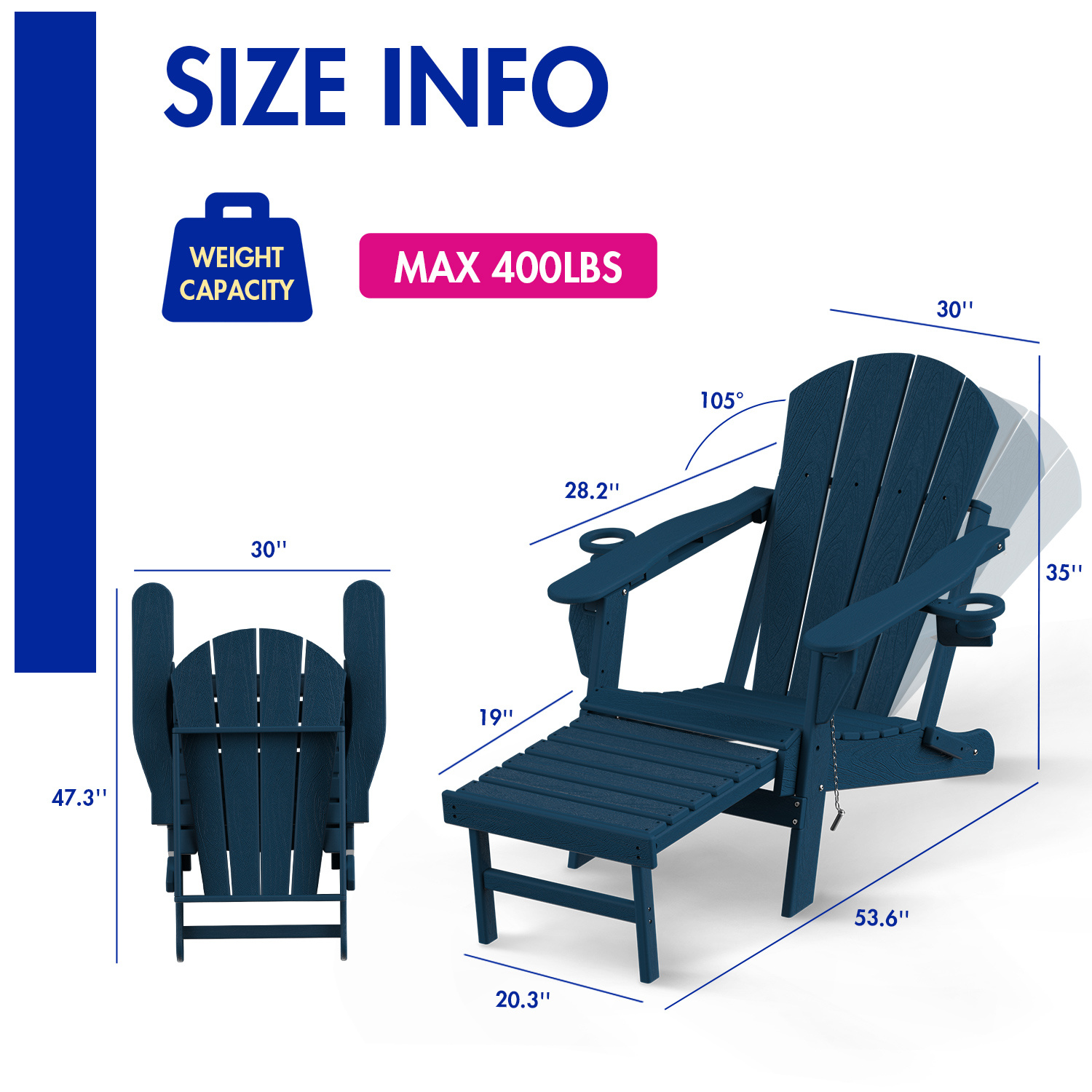 Adirondack Chair Adjustable Backrest Ottoman Wood Texture - Temu