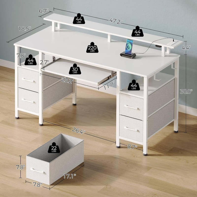 Computer Desk 47 2 55 1 With Led Lights Power Outlets Home Office Desk ...