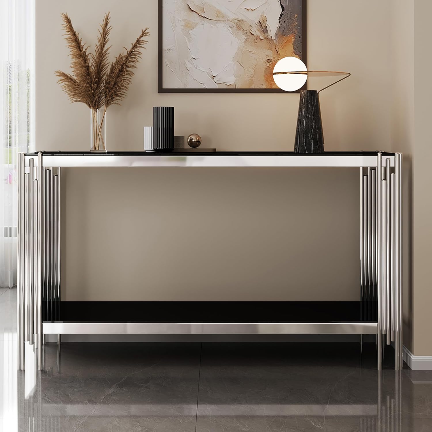 modern 2 tier glass console table gold stainless steel legs - Temu